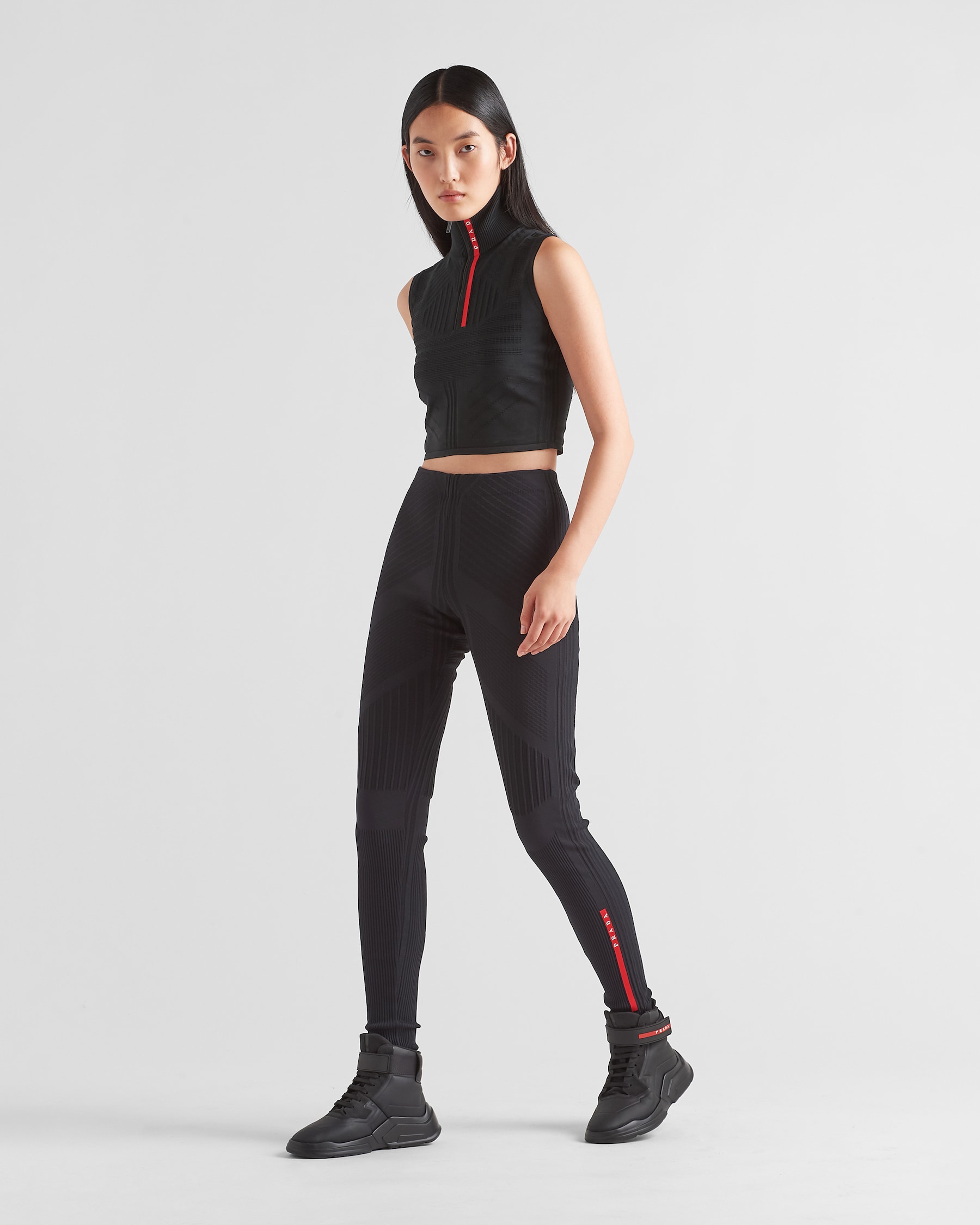 Black Tech Rec Re-nylon Piqué Sleeveless Top | PRADA - United States