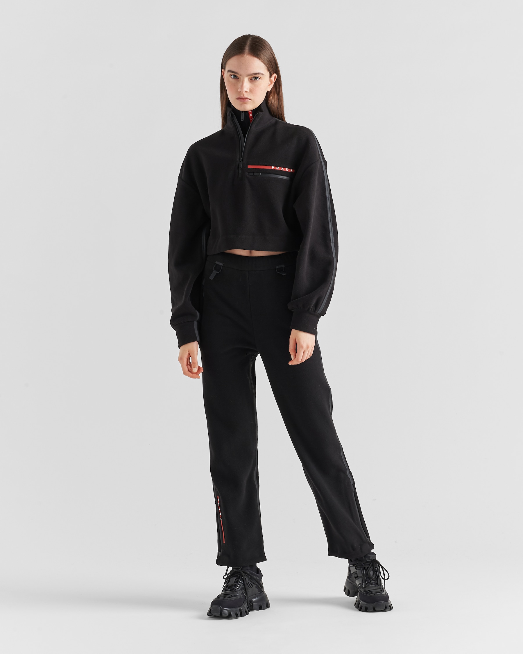 Black Recycled Technical Fleece Joggers | PRADA