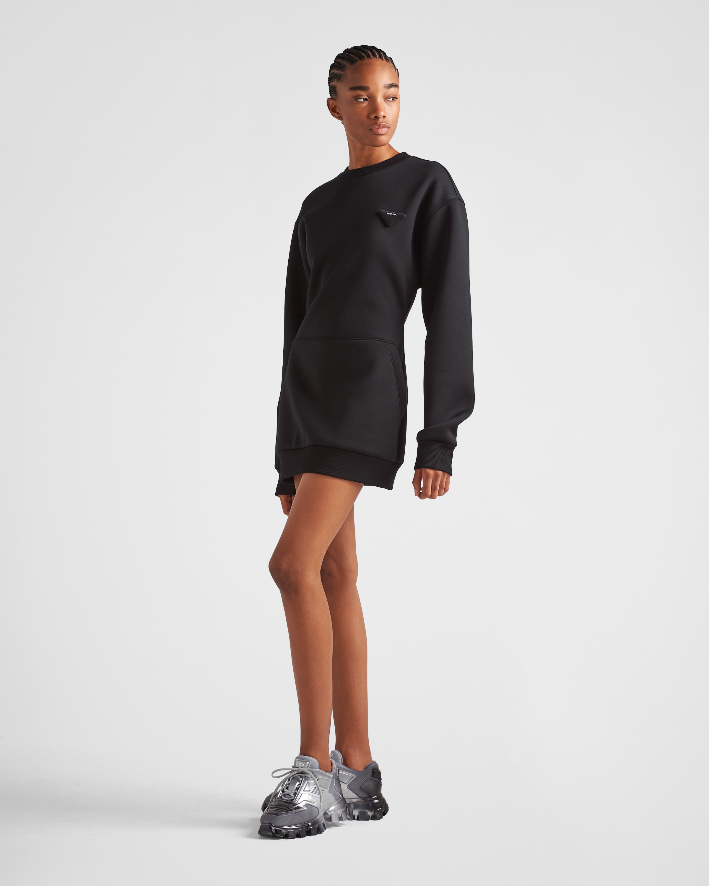 Black Cotton fleece mini-dress | Prada