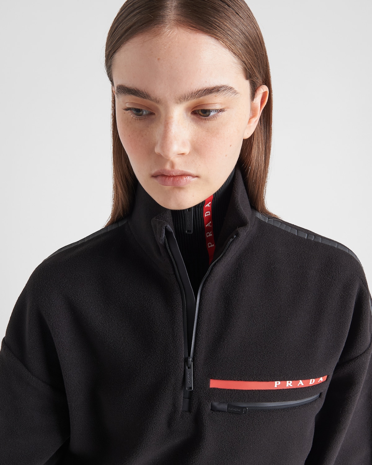 Black Cropped Recycled Technical Fleece Sweatshirt | PRADA