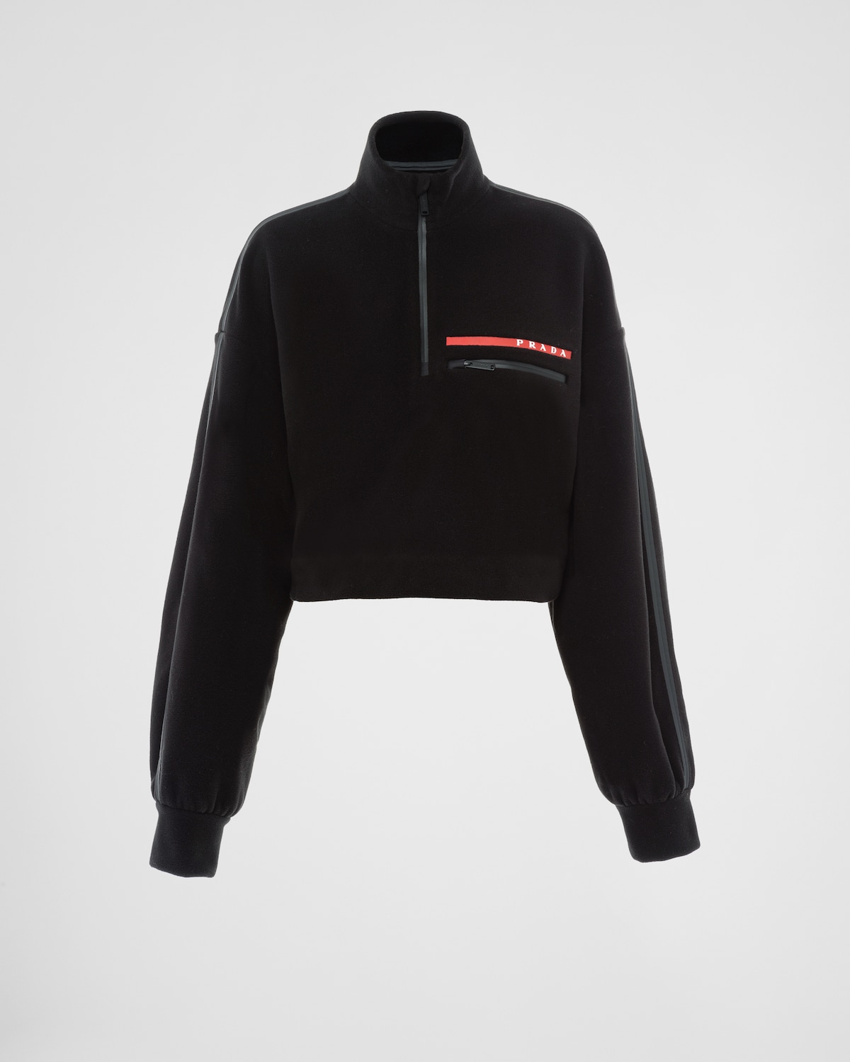 Black Cropped Recycled Technical Fleece Sweatshirt | PRADA