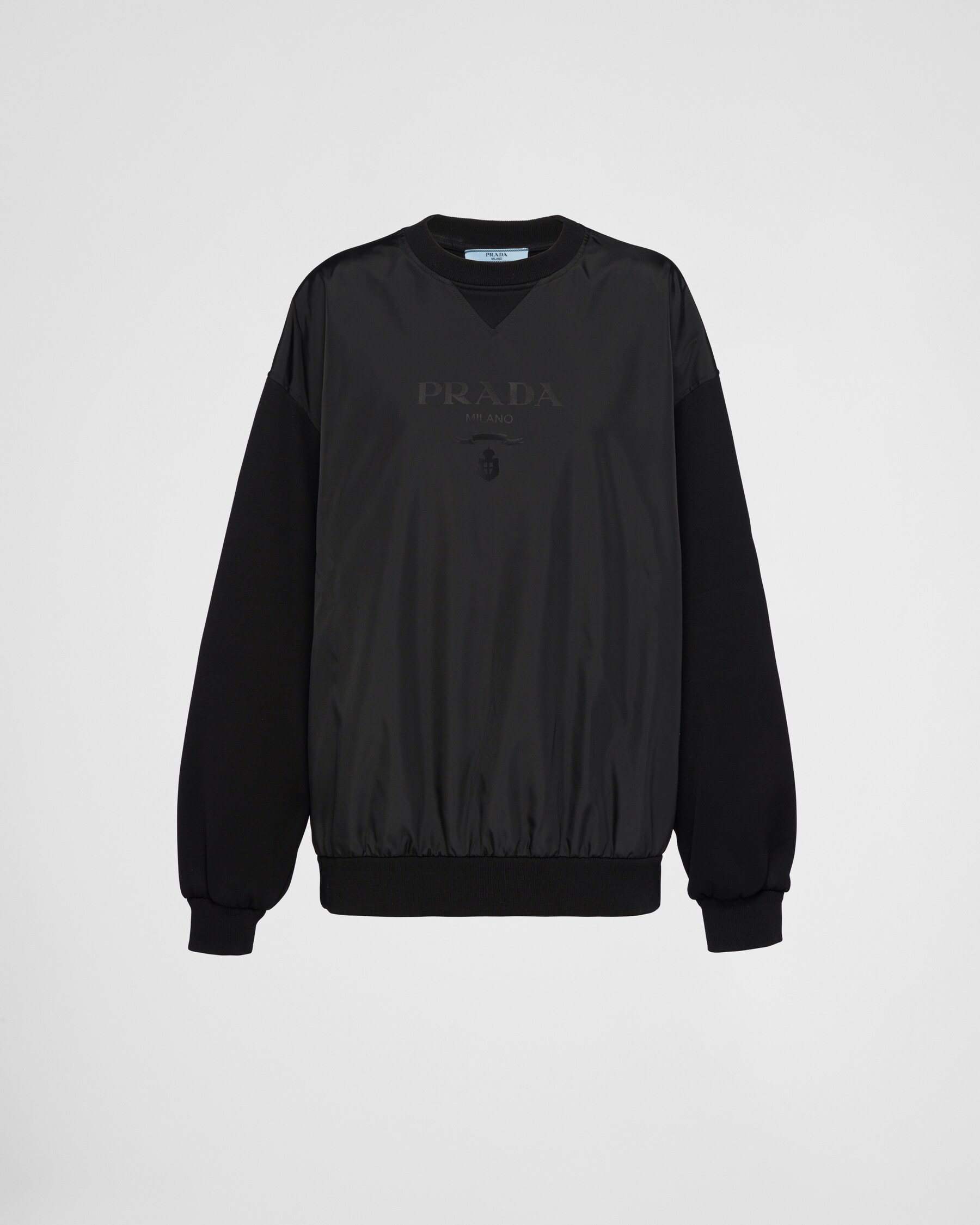 Black Double Jersey And Nylon Crew-neck Sweatshirt | PRADA