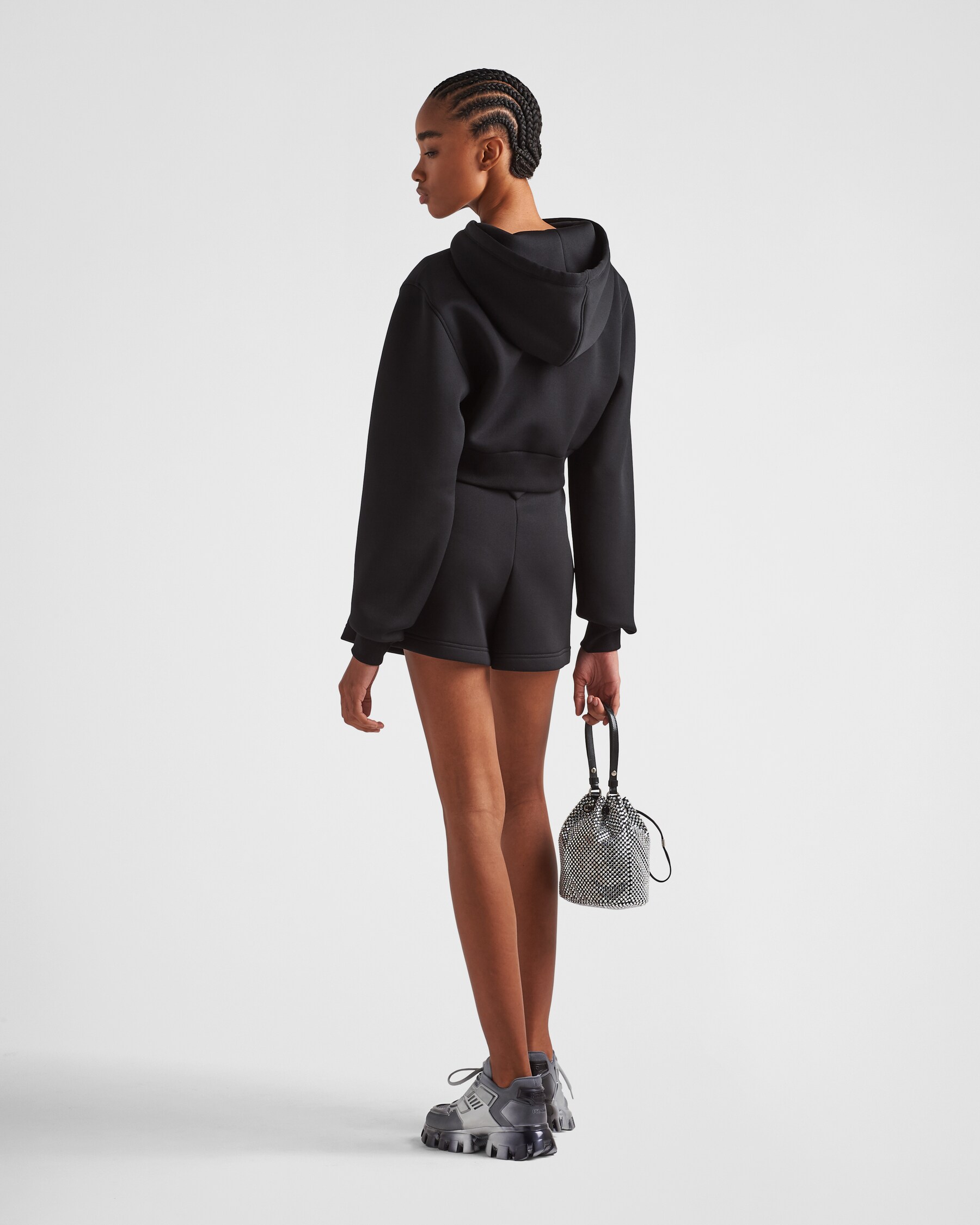 Black Cotton Fleece Hoodie | PRADA