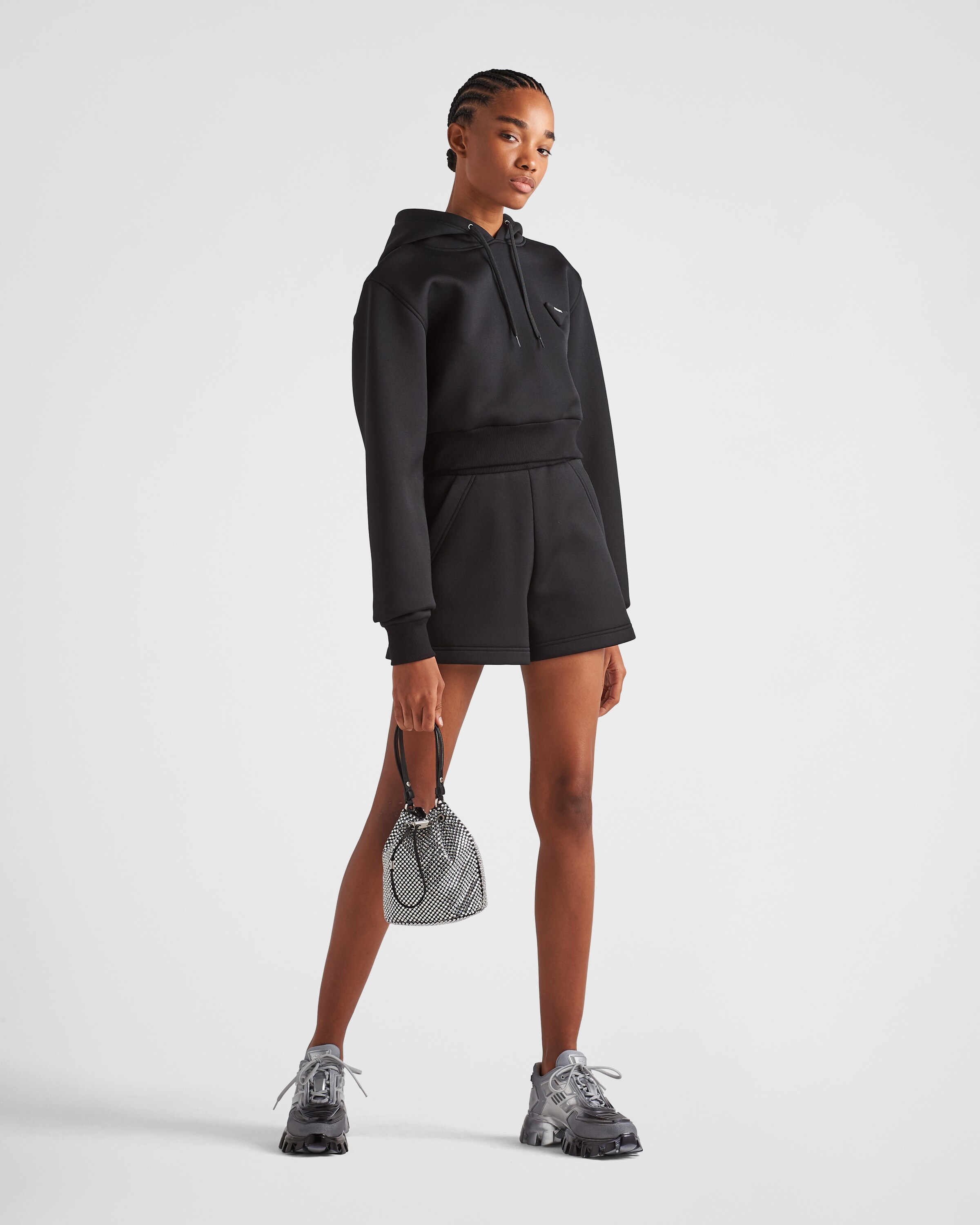 Black Cotton Fleece Hoodie | PRADA