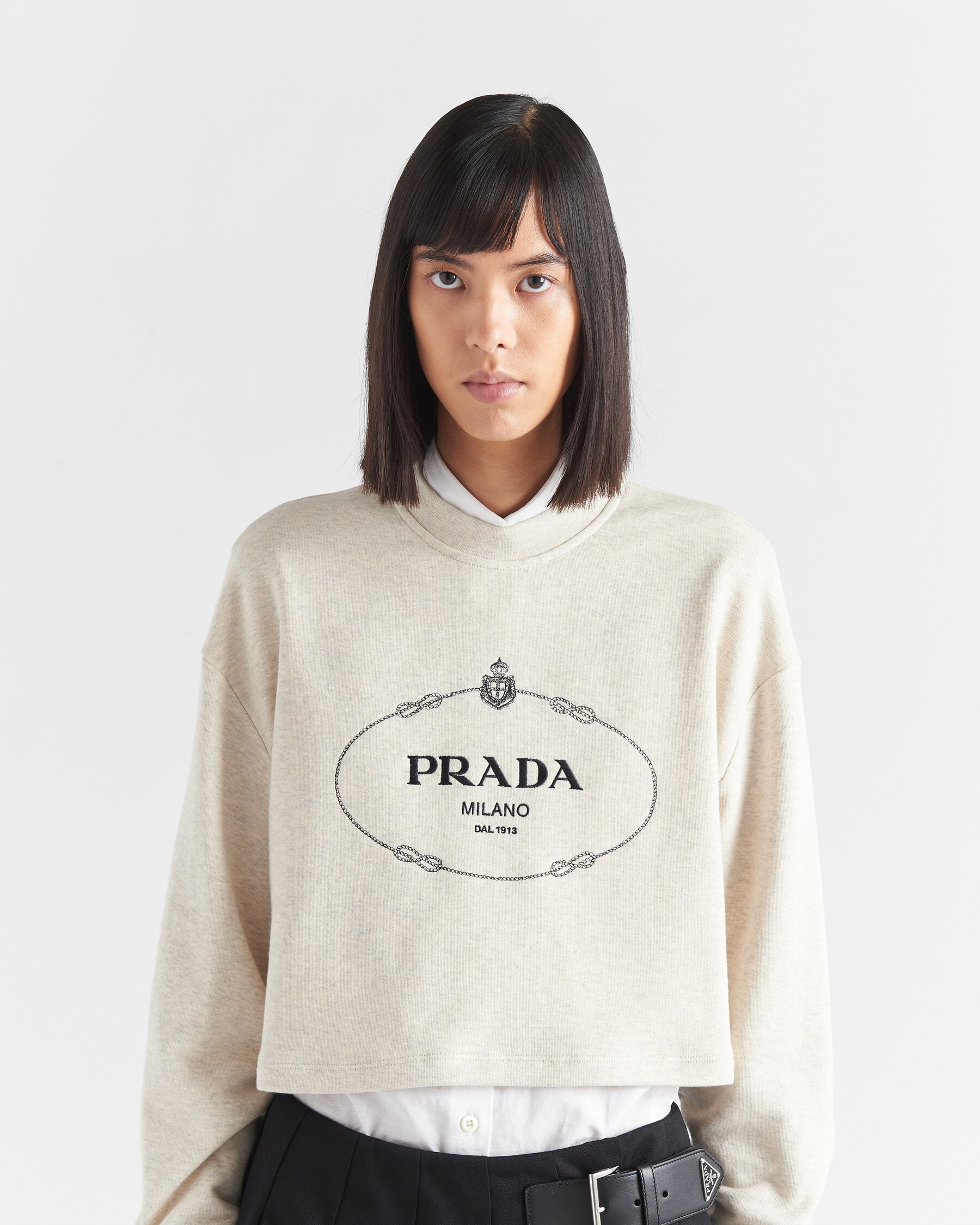 Natural Oversized Cotton Fleece Sweatshirt | PRADA