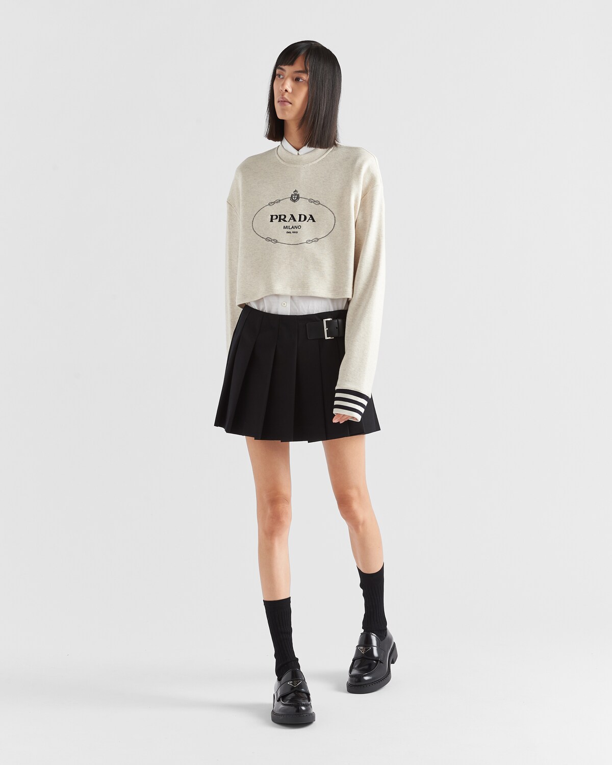 Natural Oversized Cotton Fleece Sweatshirt | PRADA