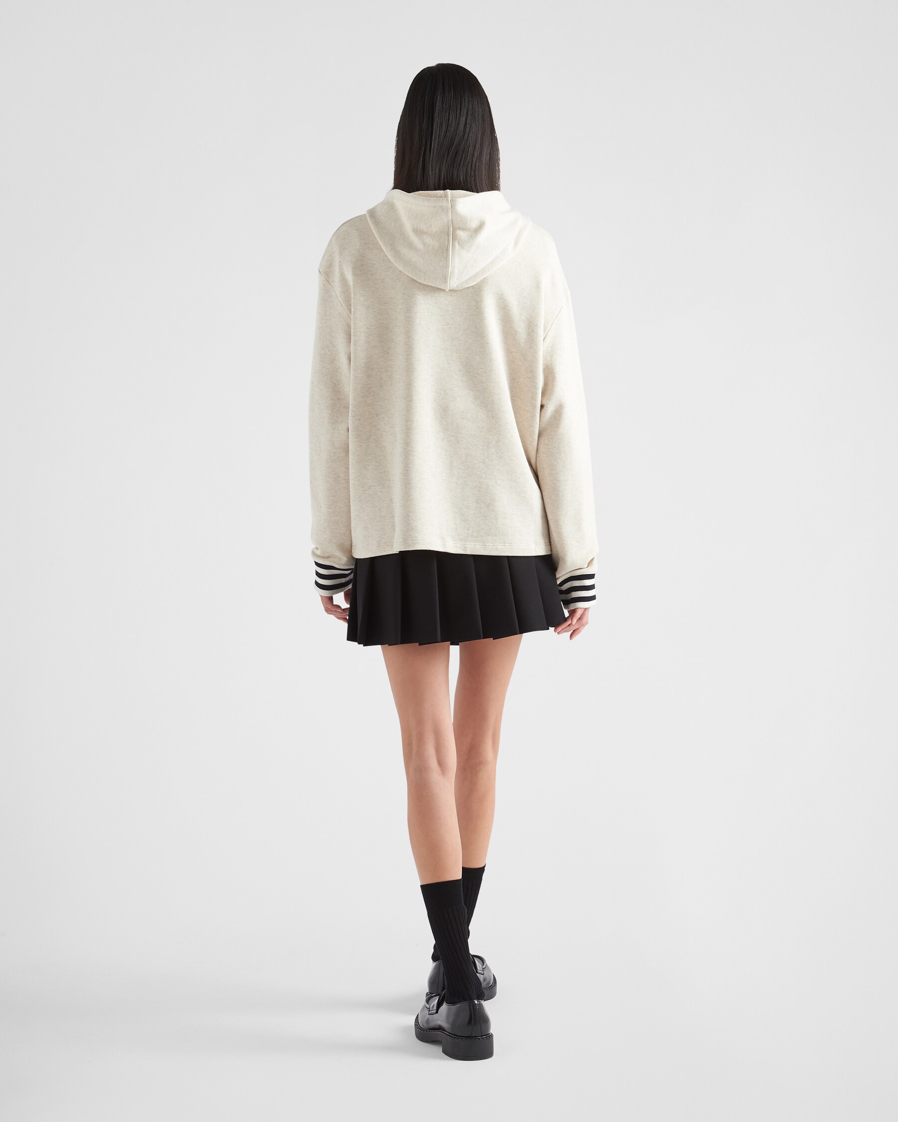 Natural Oversized Cotton Fleece Hoodie | PRADA