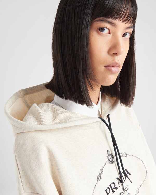Natural Oversized Cotton Fleece Hoodie | PRADA