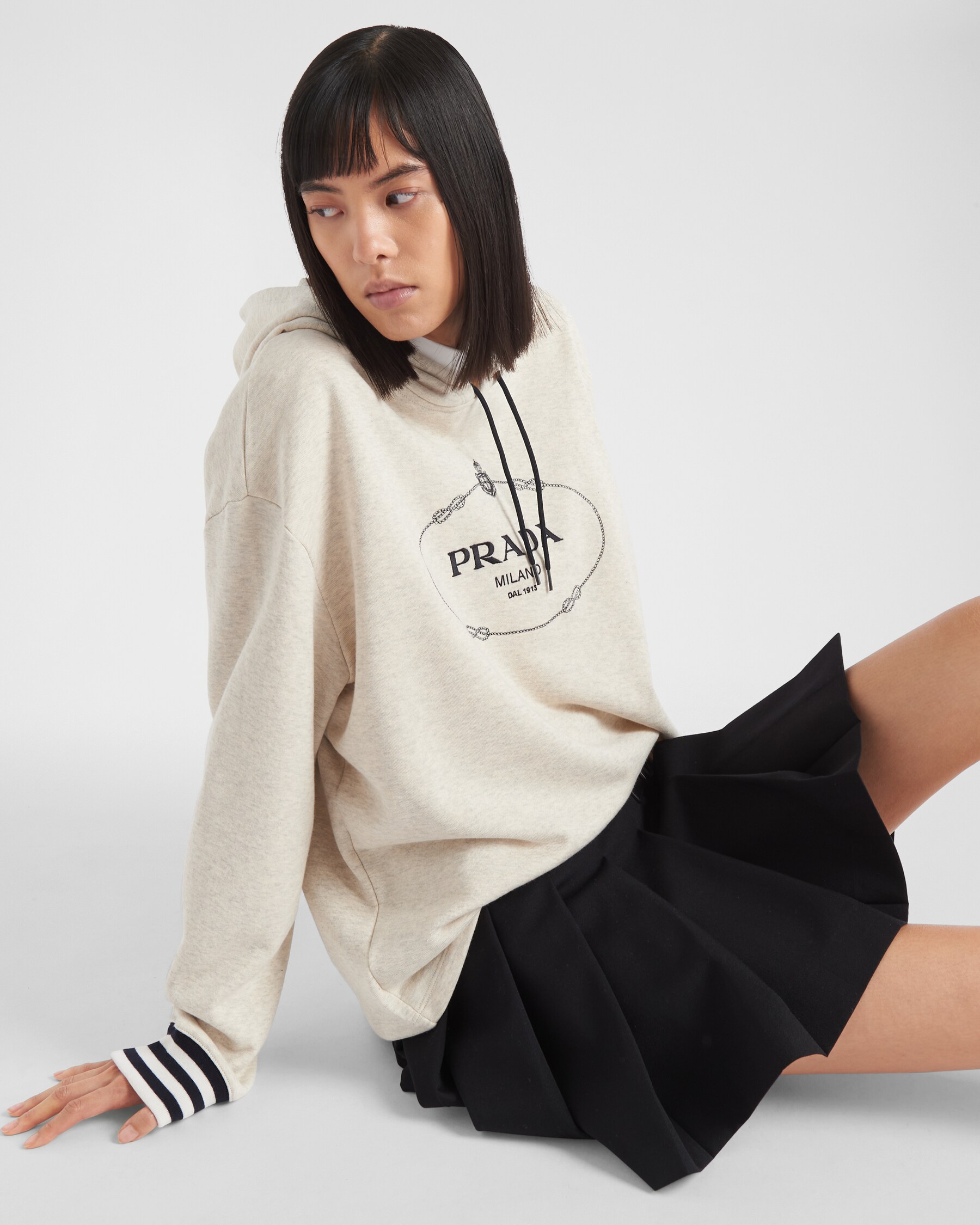 Natural Oversized Cotton Fleece Hoodie | PRADA