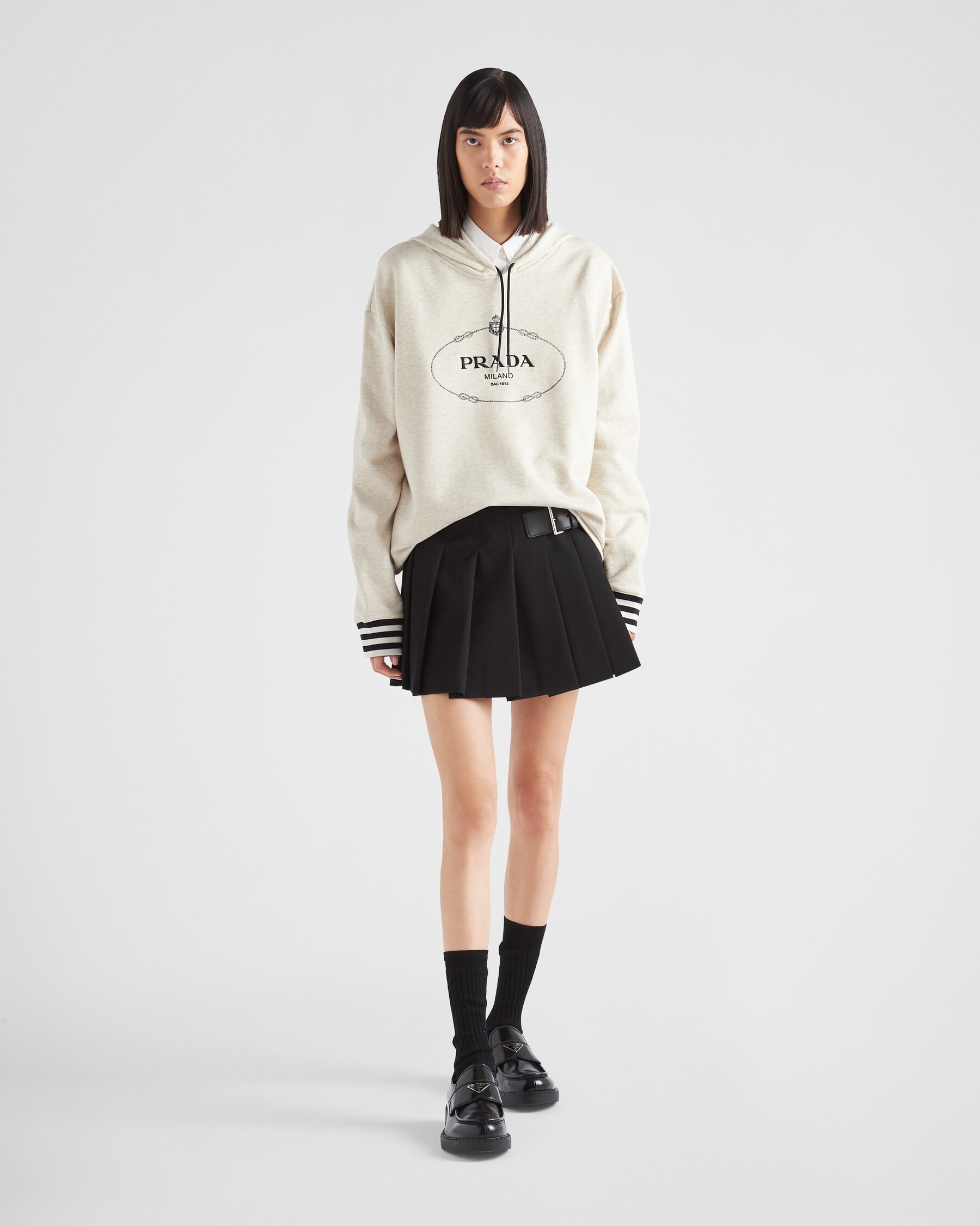Natural Oversized Cotton Fleece Hoodie | PRADA