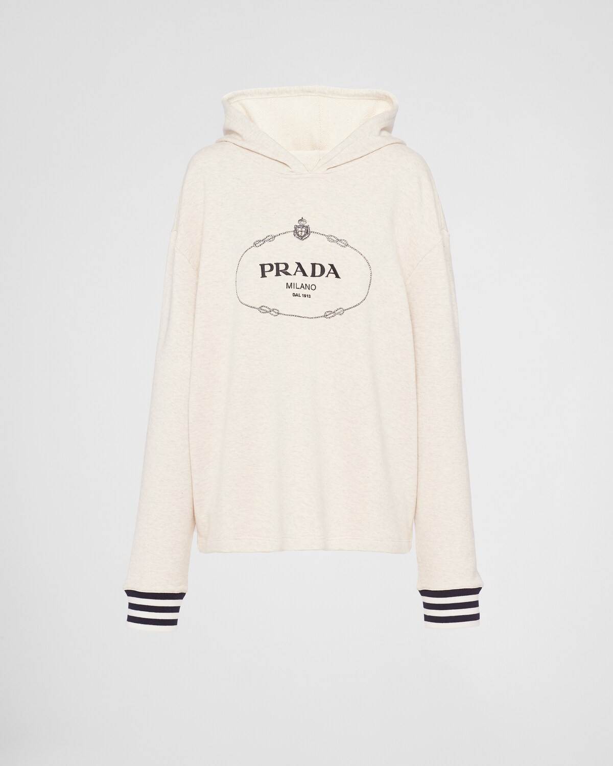 Natural Oversized Cotton Fleece Hoodie | PRADA