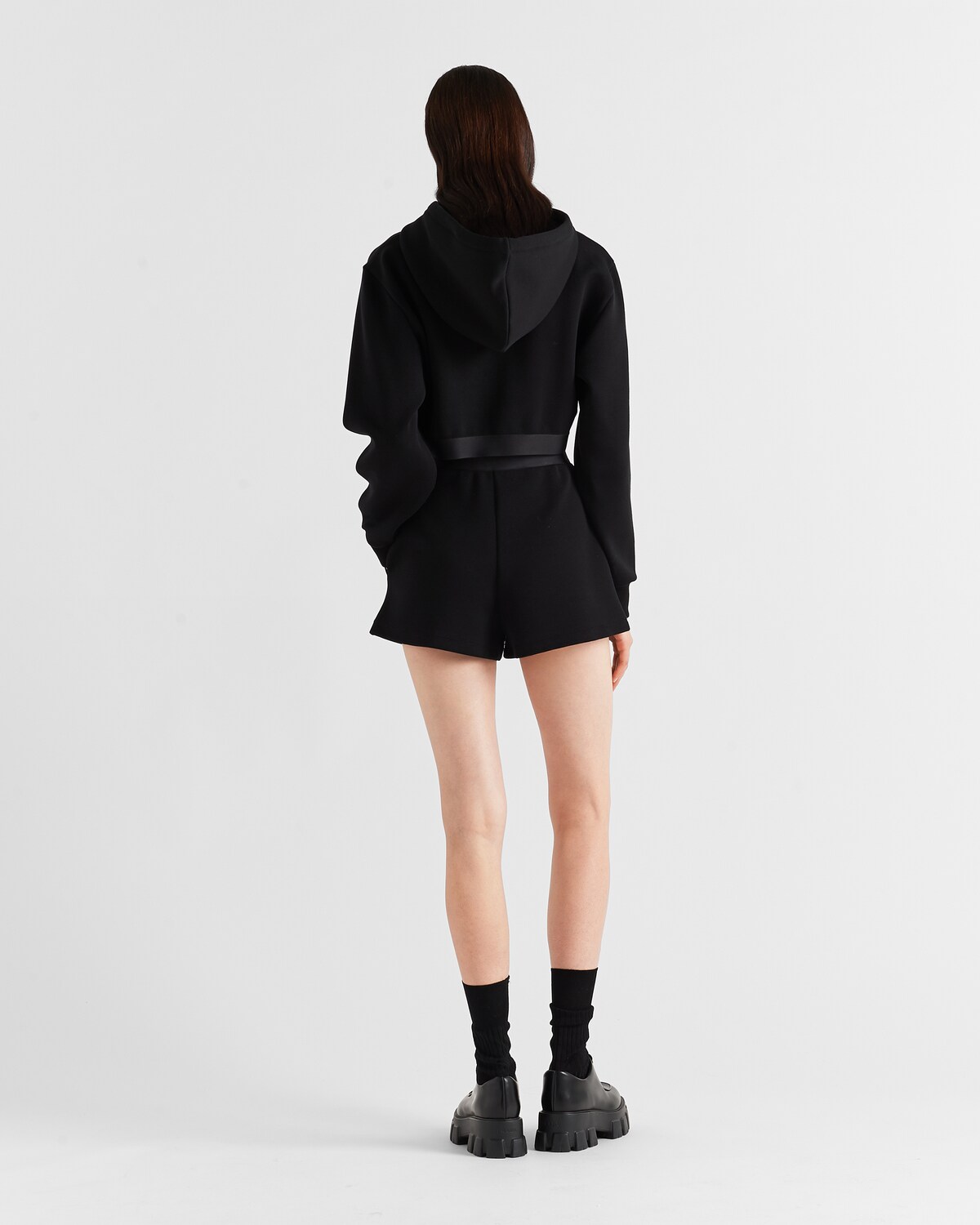 Black Cotton Fleece And Re-nylon Hoodie | PRADA