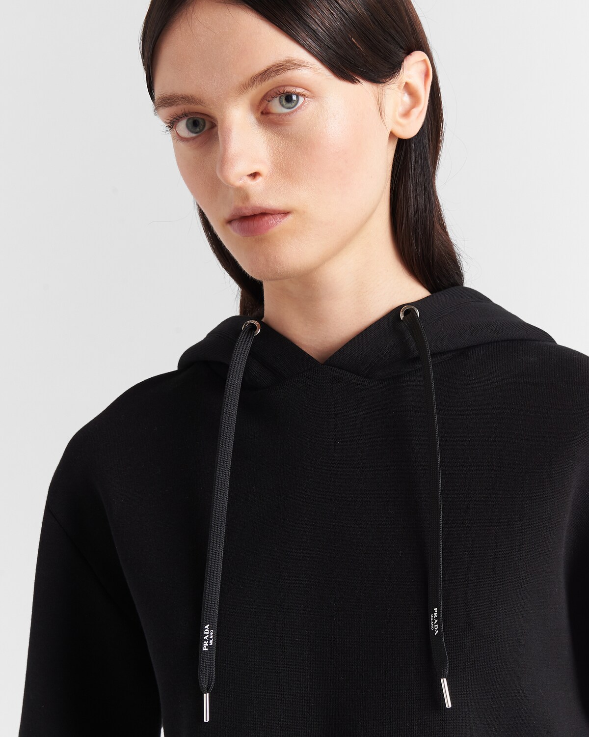 Black Cotton Fleece And Re-nylon Hoodie | PRADA