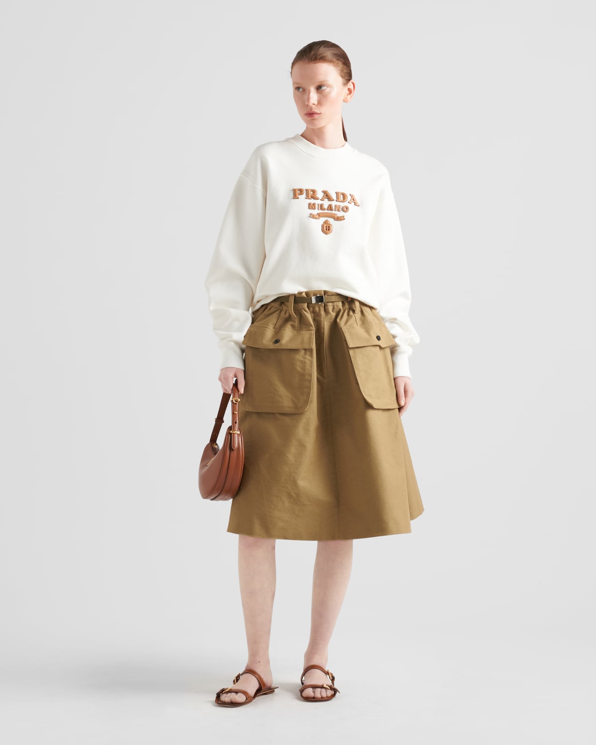 Natural Oversized Cotton Sweatshirt | PRADA