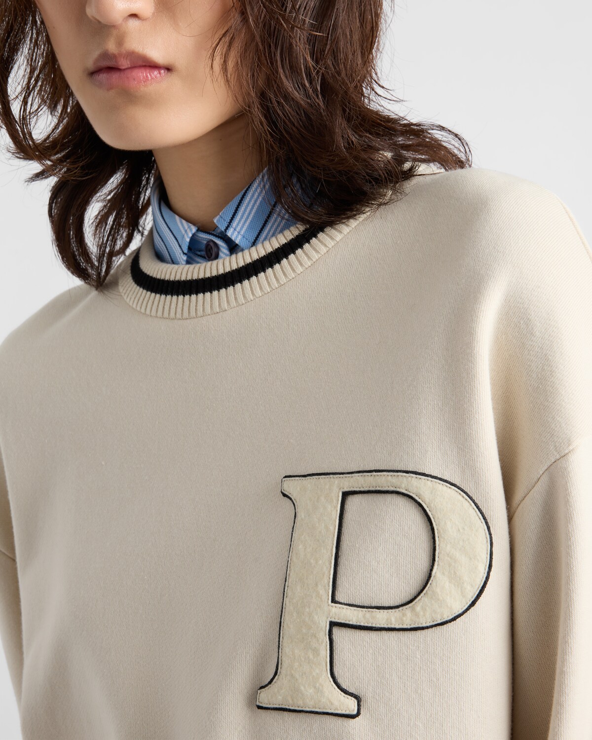 Ivory Cotton Fleece Sweatshirt With Patches | PRADA