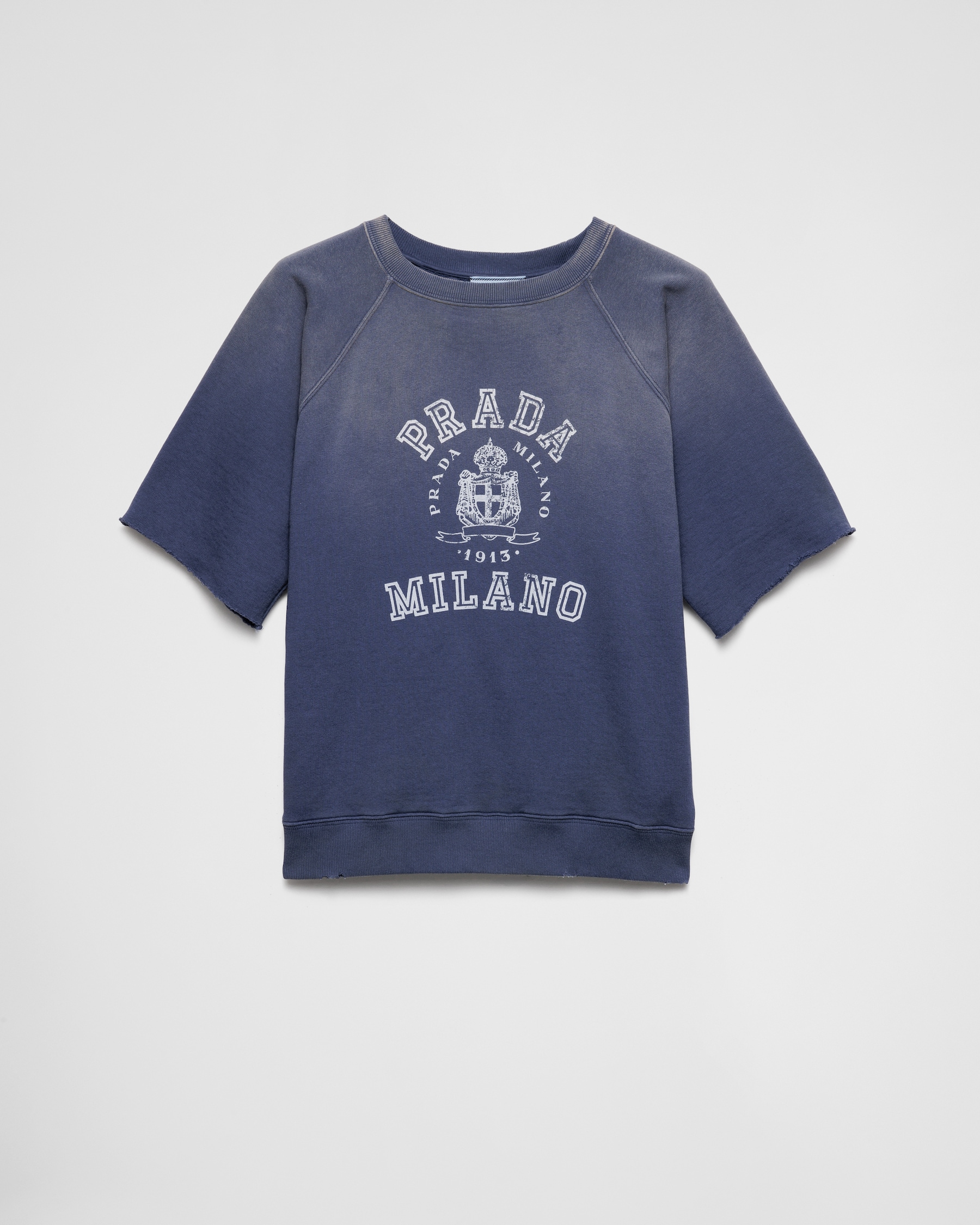 Navy Cotton Fleece T-shirt | PRADA