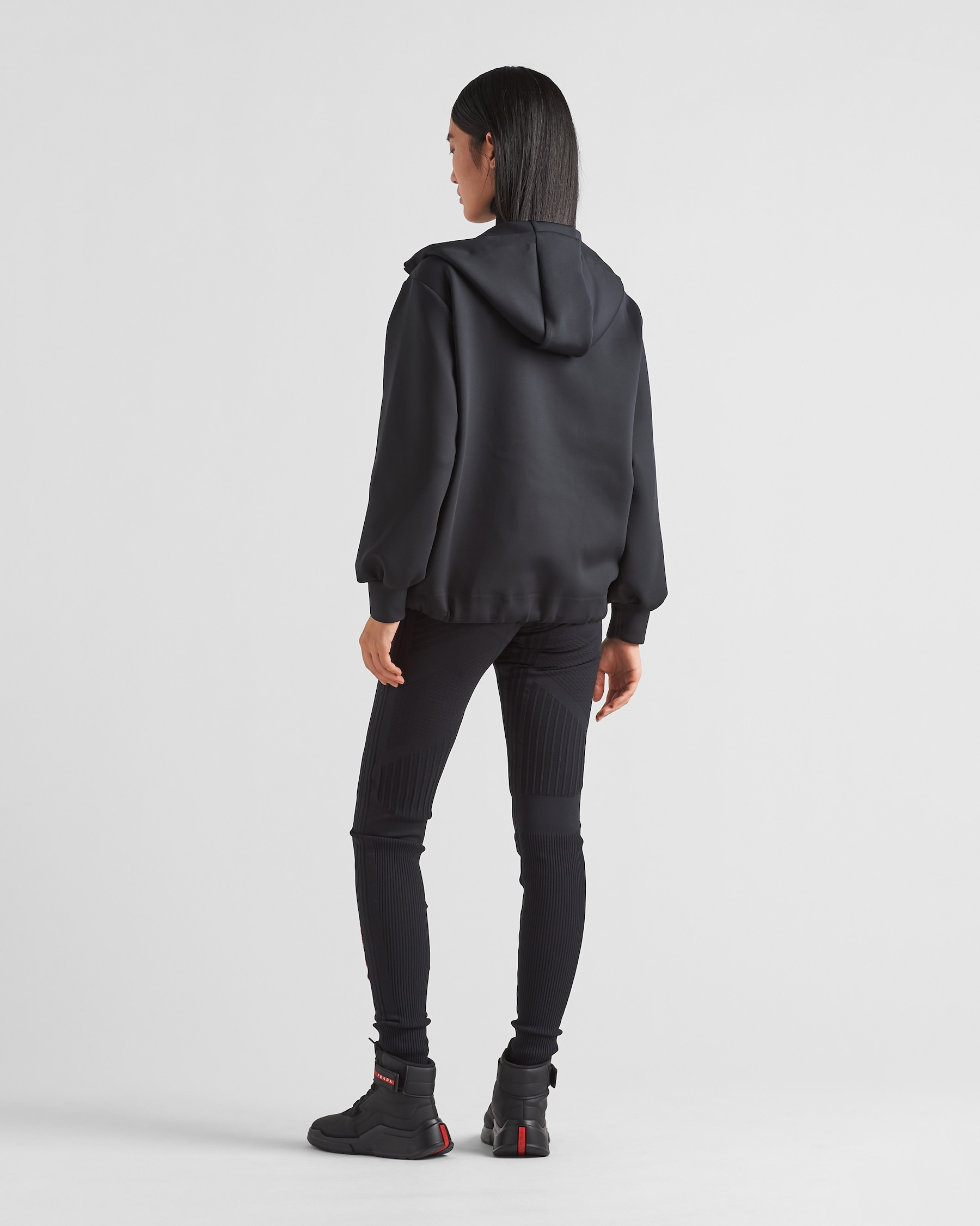 Black Double Technical Jersey Hoodie | PRADA