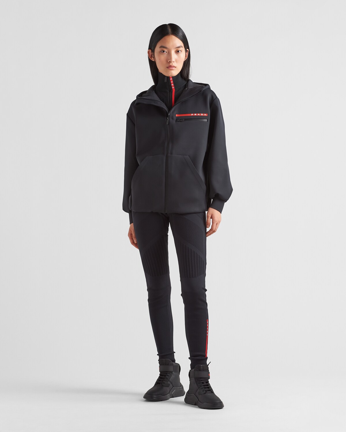 Black Double Technical Jersey Hoodie | PRADA