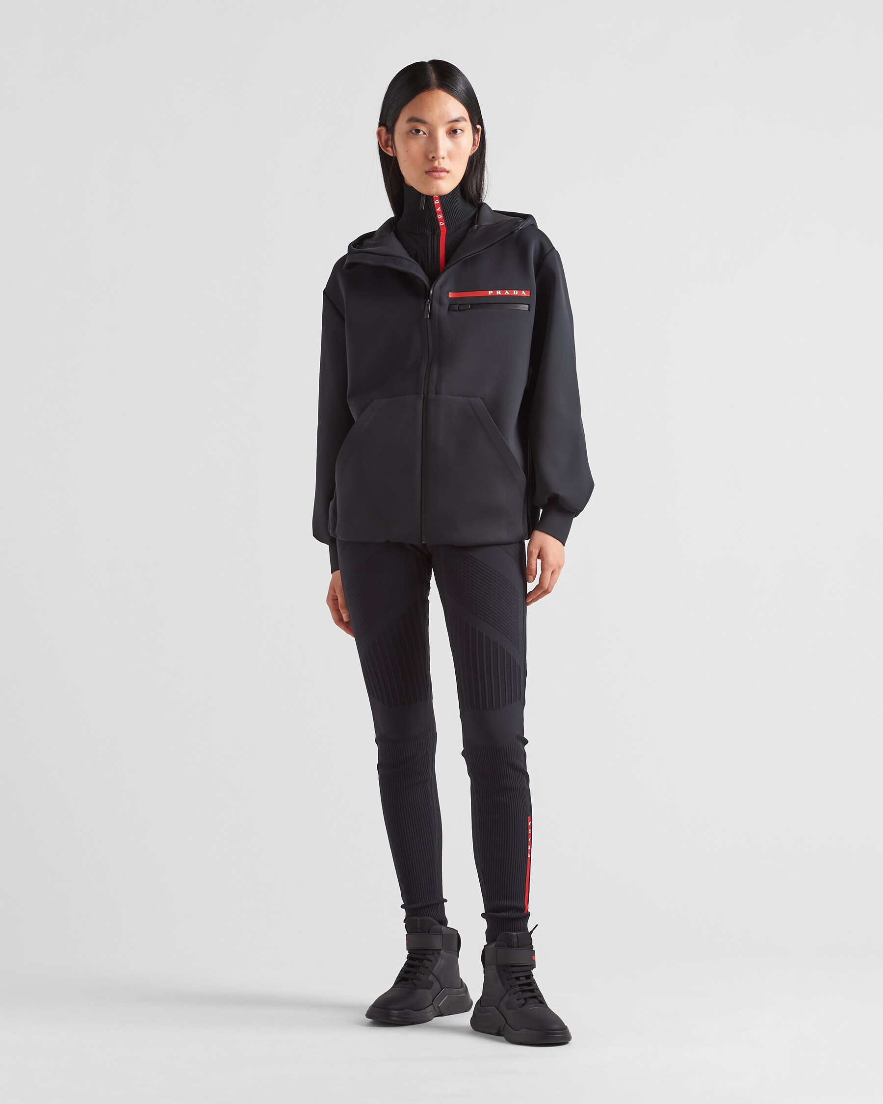 Black Double Technical Jersey Hoodie | PRADA