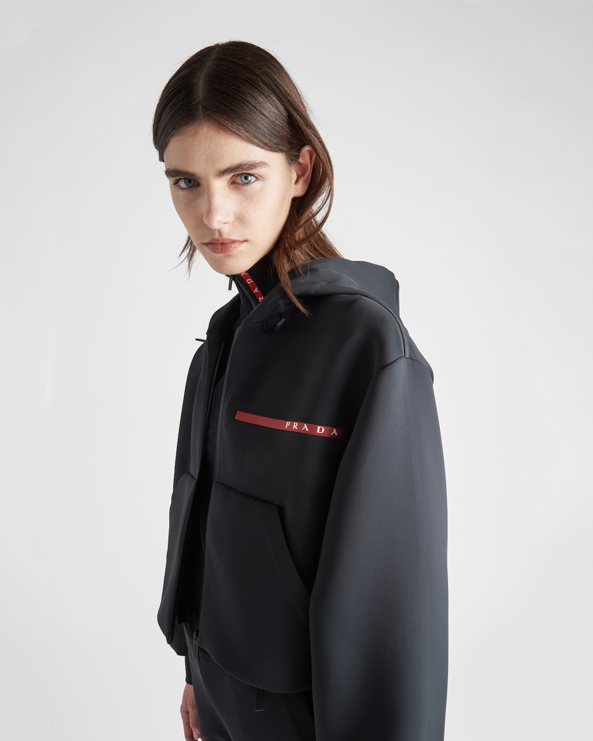 Black Recycled Double Jersey Sweatshirt | PRADA