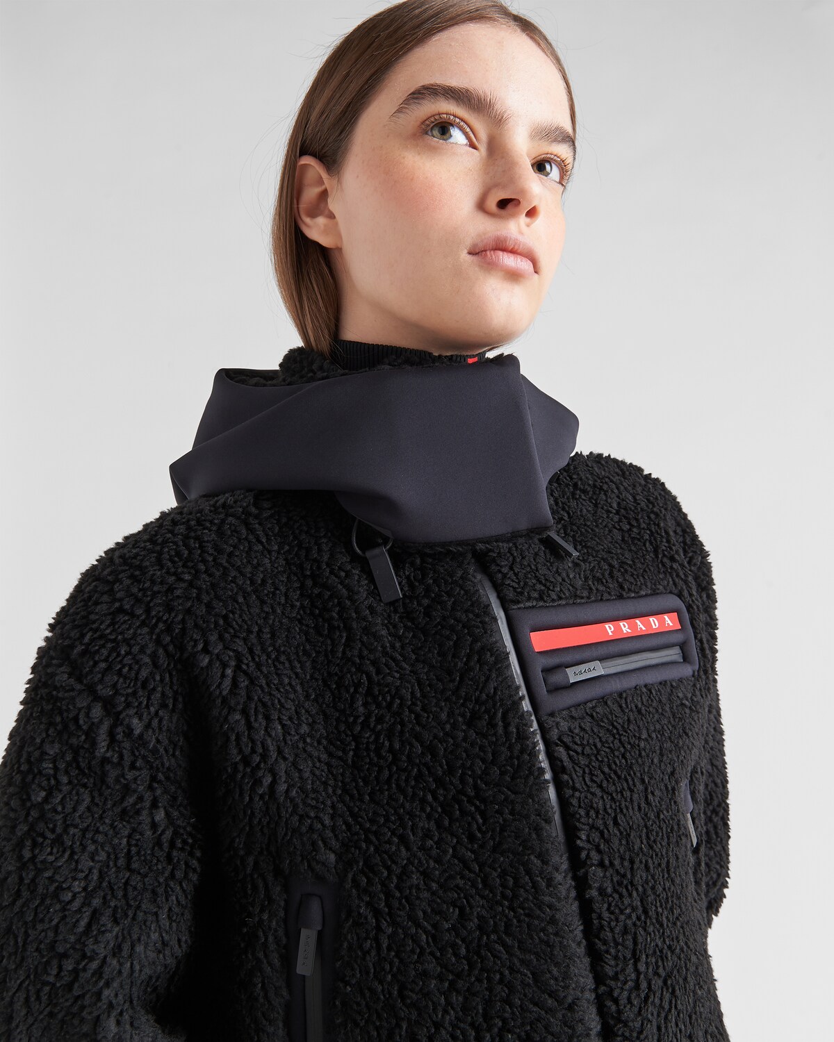 Black/black Cropped Fleece And Recycled Technical Fabric Sweatshirt | PRADA