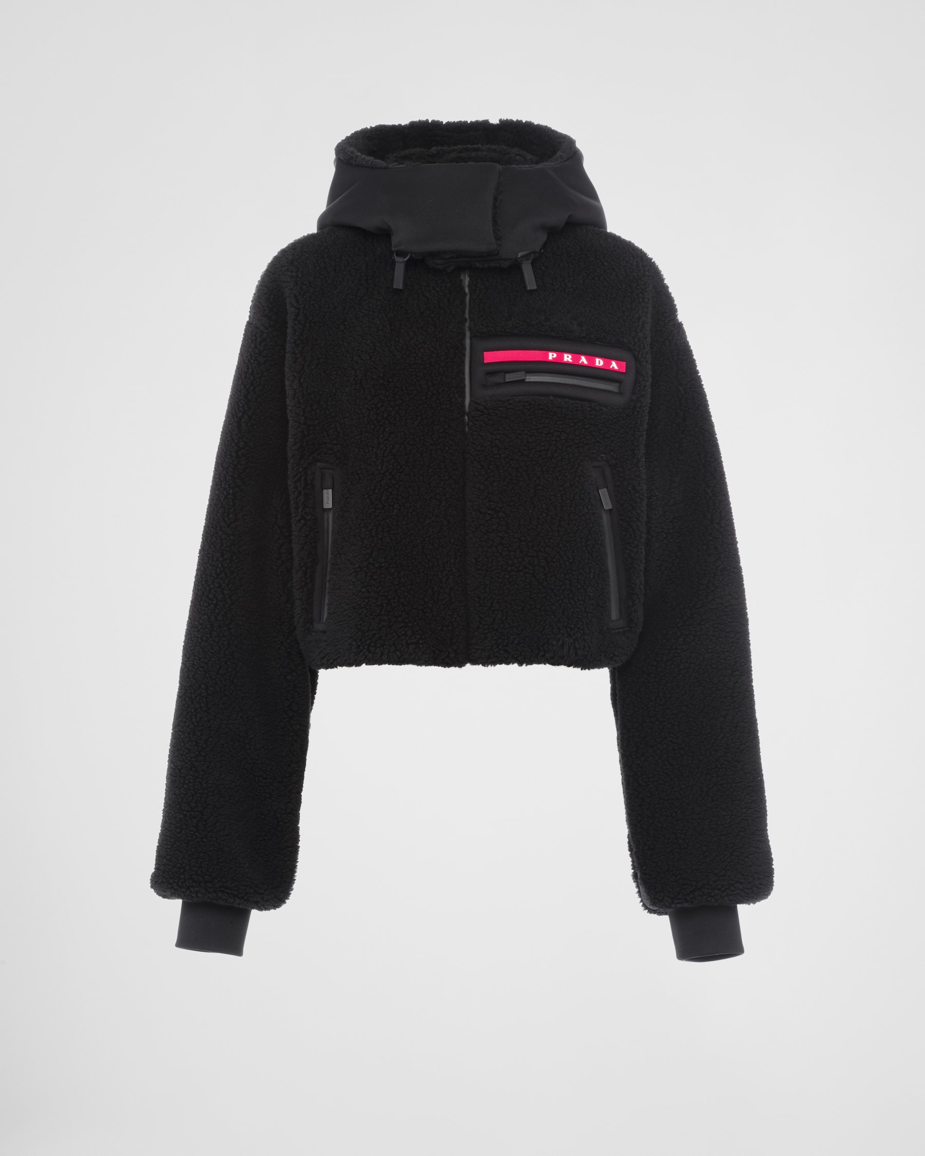 Black/black Cropped Fleece And Recycled Technical Fabric Sweatshirt | PRADA