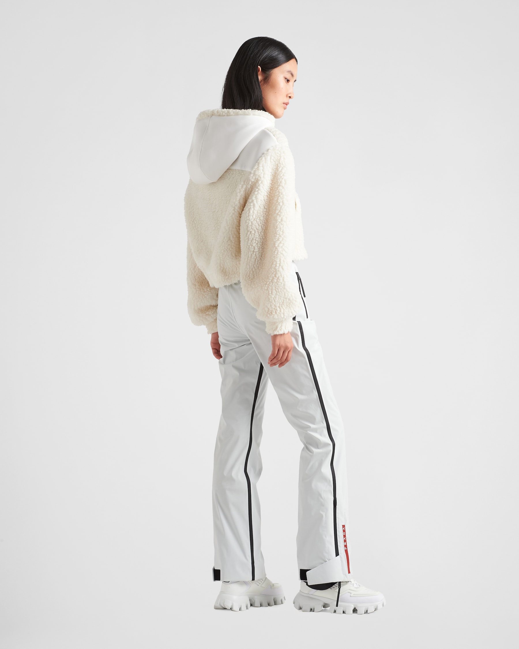 White/white Cropped Double Fleece Jacket | PRADA