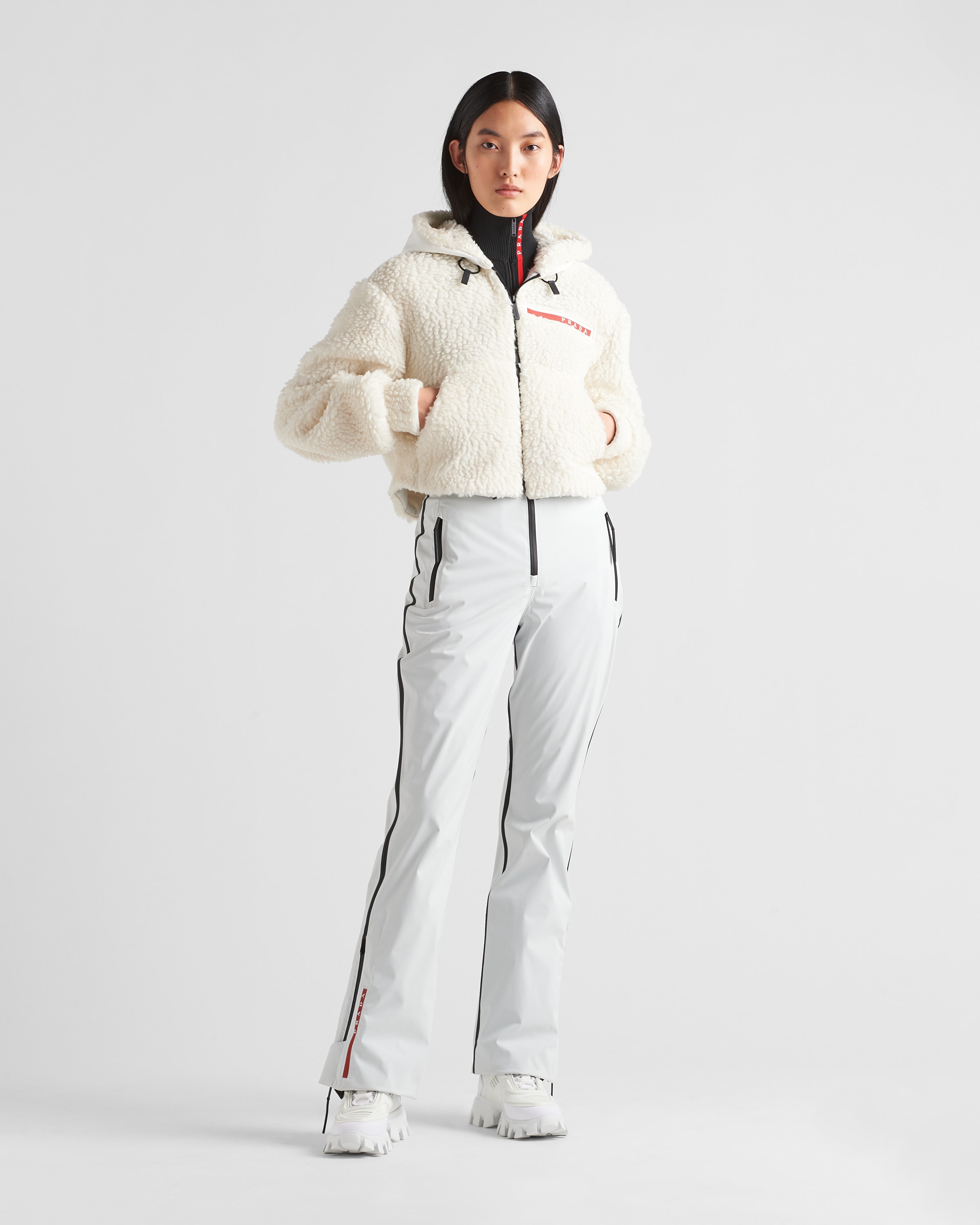 White/white Cropped Double Fleece Jacket | PRADA