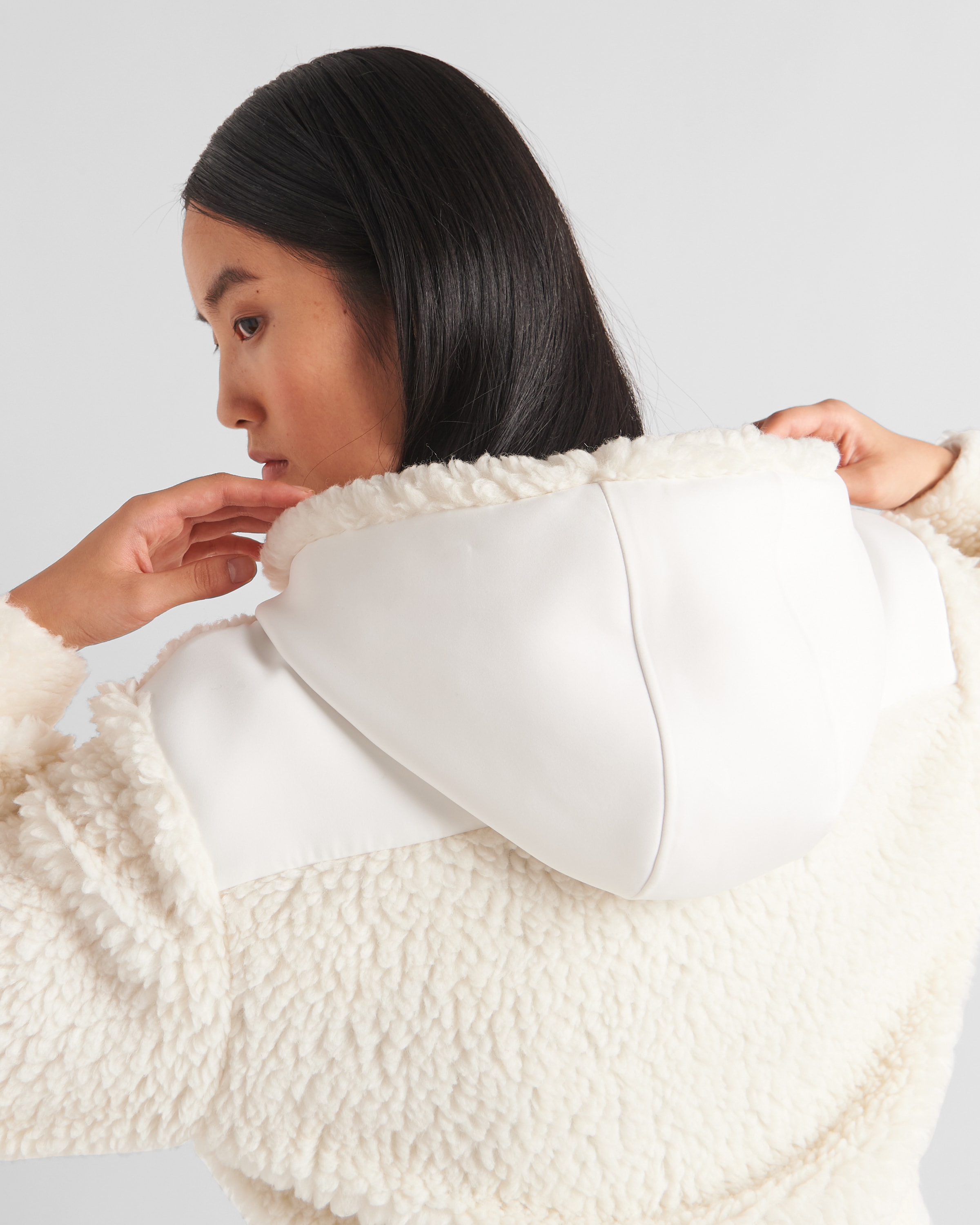 White/white Cropped Double Fleece Jacket | PRADA