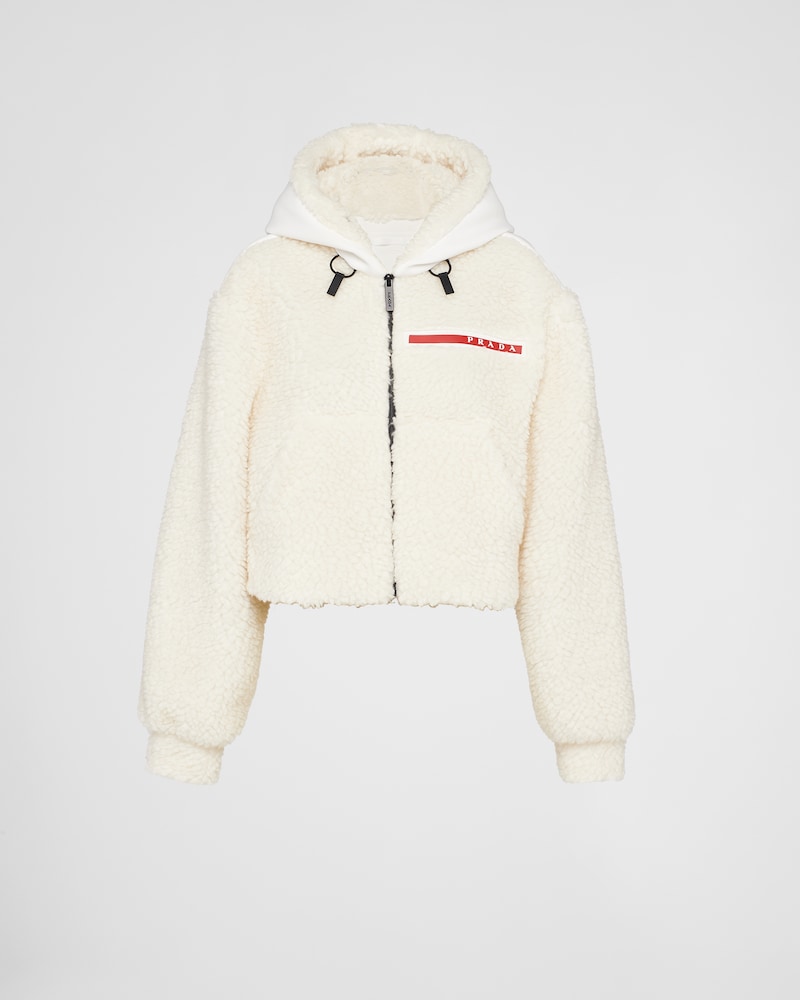 White/white Cropped Double Fleece Jacket | PRADA