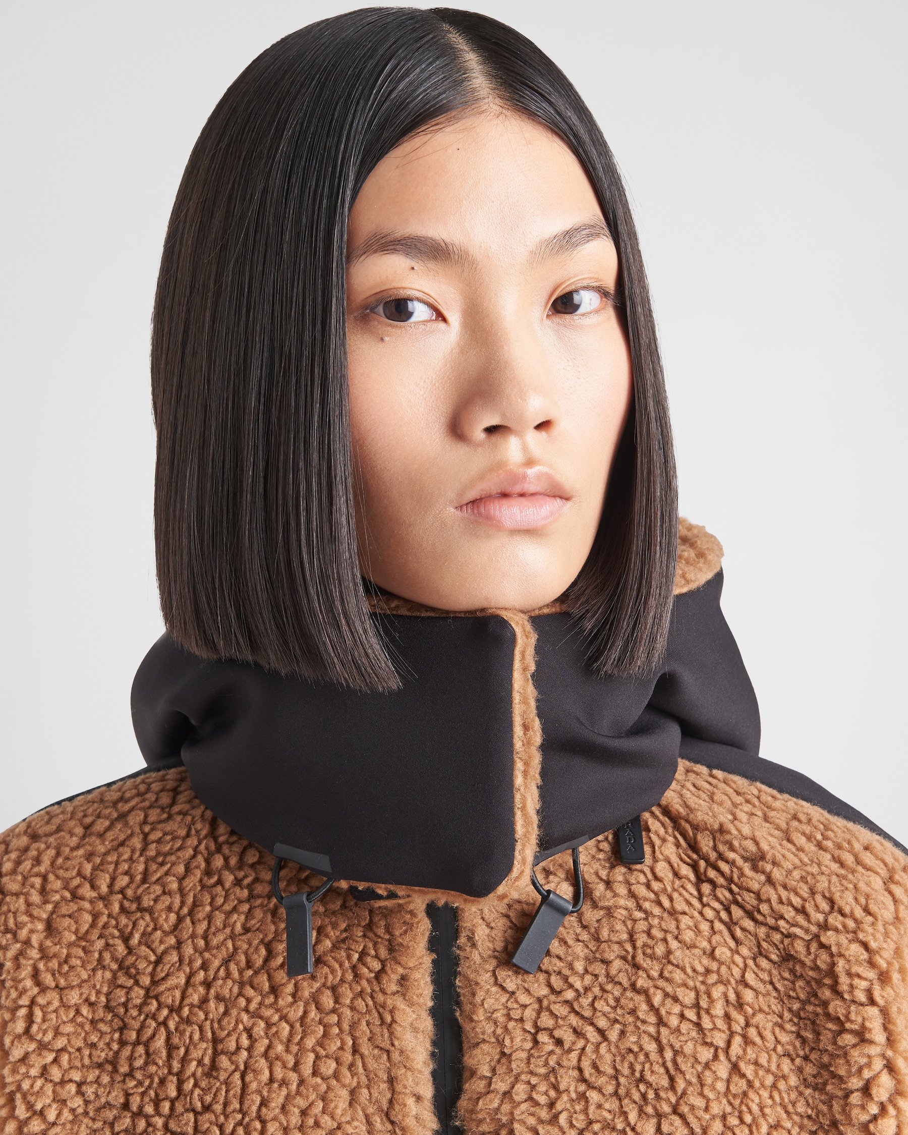 Camel/black Double Fleece And Recycled Technical Fabric Jacket | PRADA ...