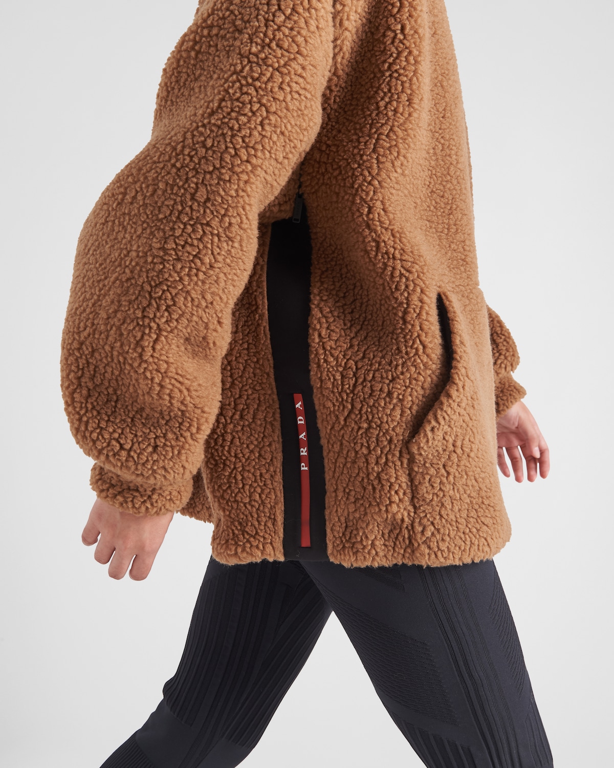 Camel/black Double Fleece And Recycled Technical Fabric Jacket | PRADA ...