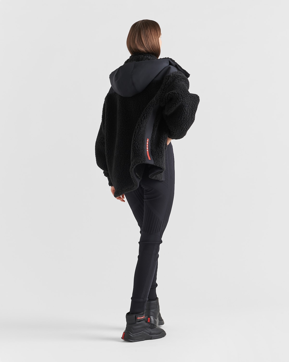 Black/black Double Fleece And Recycled Technical Fabric Jacket | PRADA