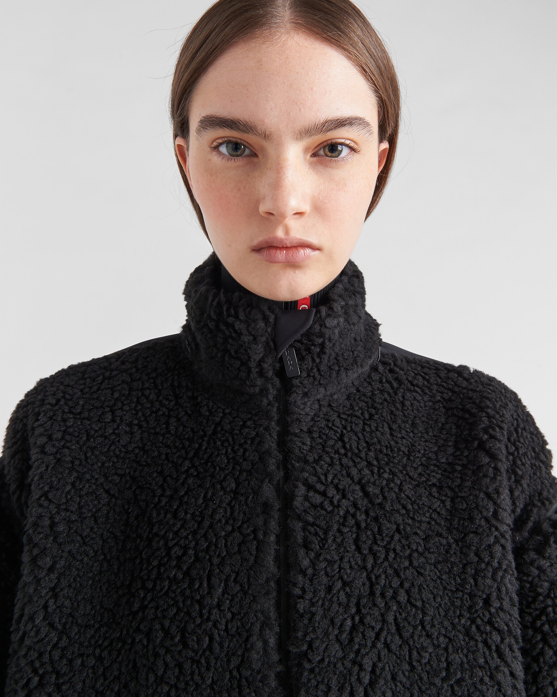 Black/black Double Fleece And Recycled Technical Fabric Jacket | PRADA