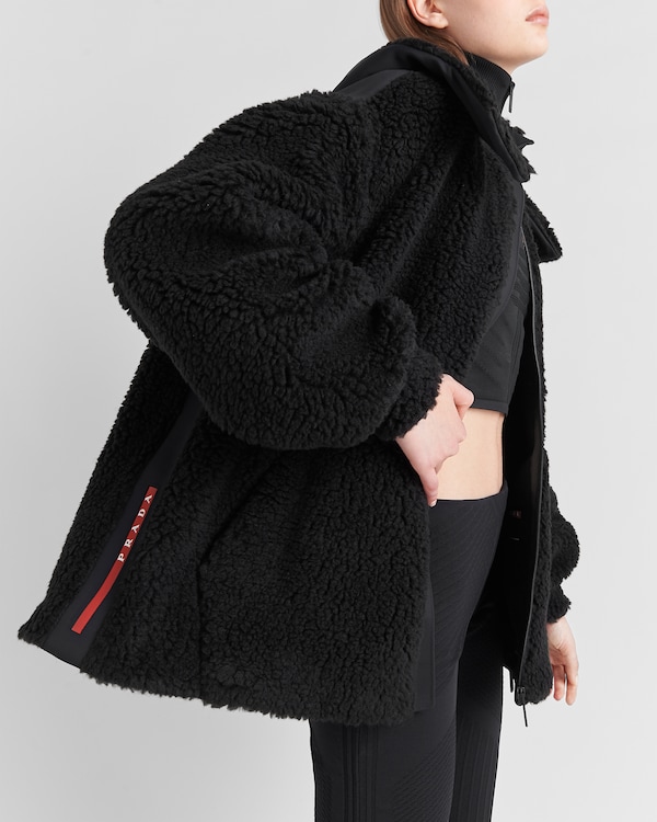 Black/black Double Fleece And Recycled Technical Fabric Jacket | PRADA