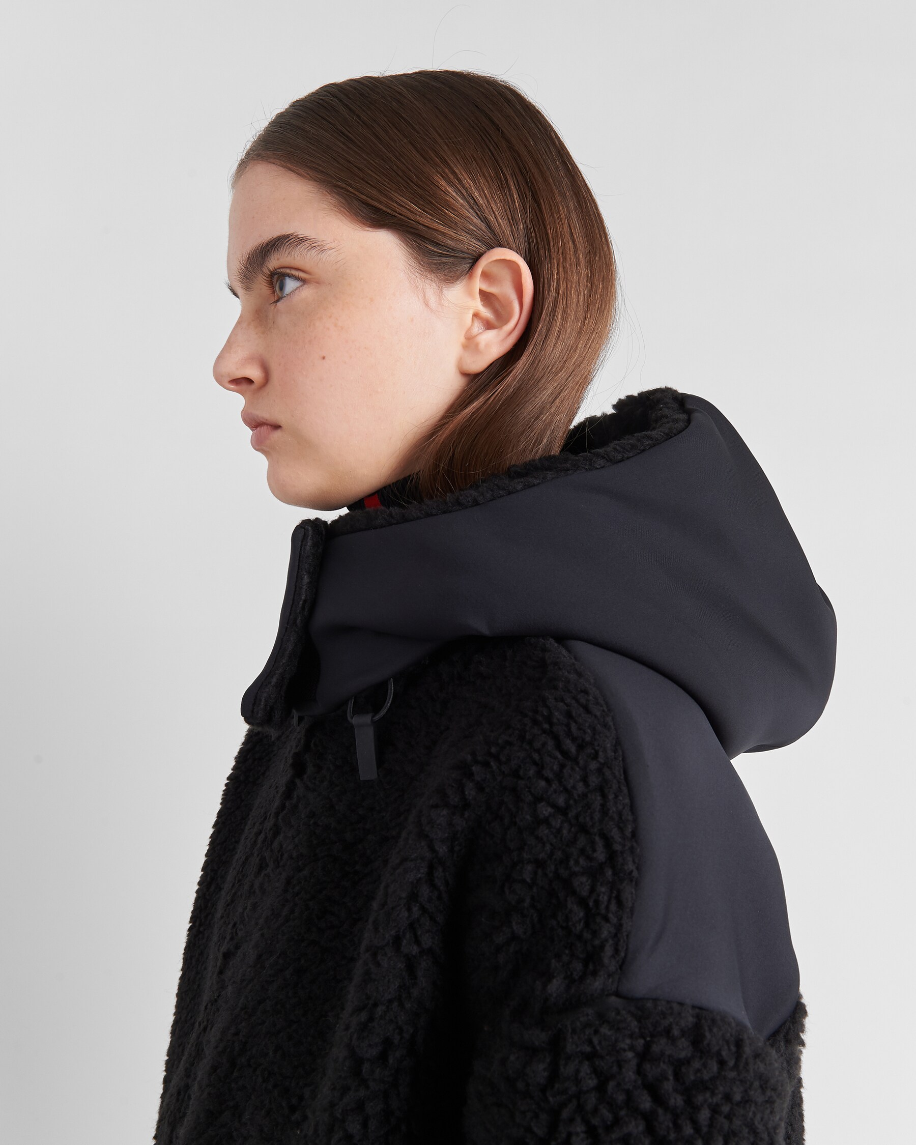 Black/black Double Fleece And Recycled Technical Fabric Jacket | PRADA
