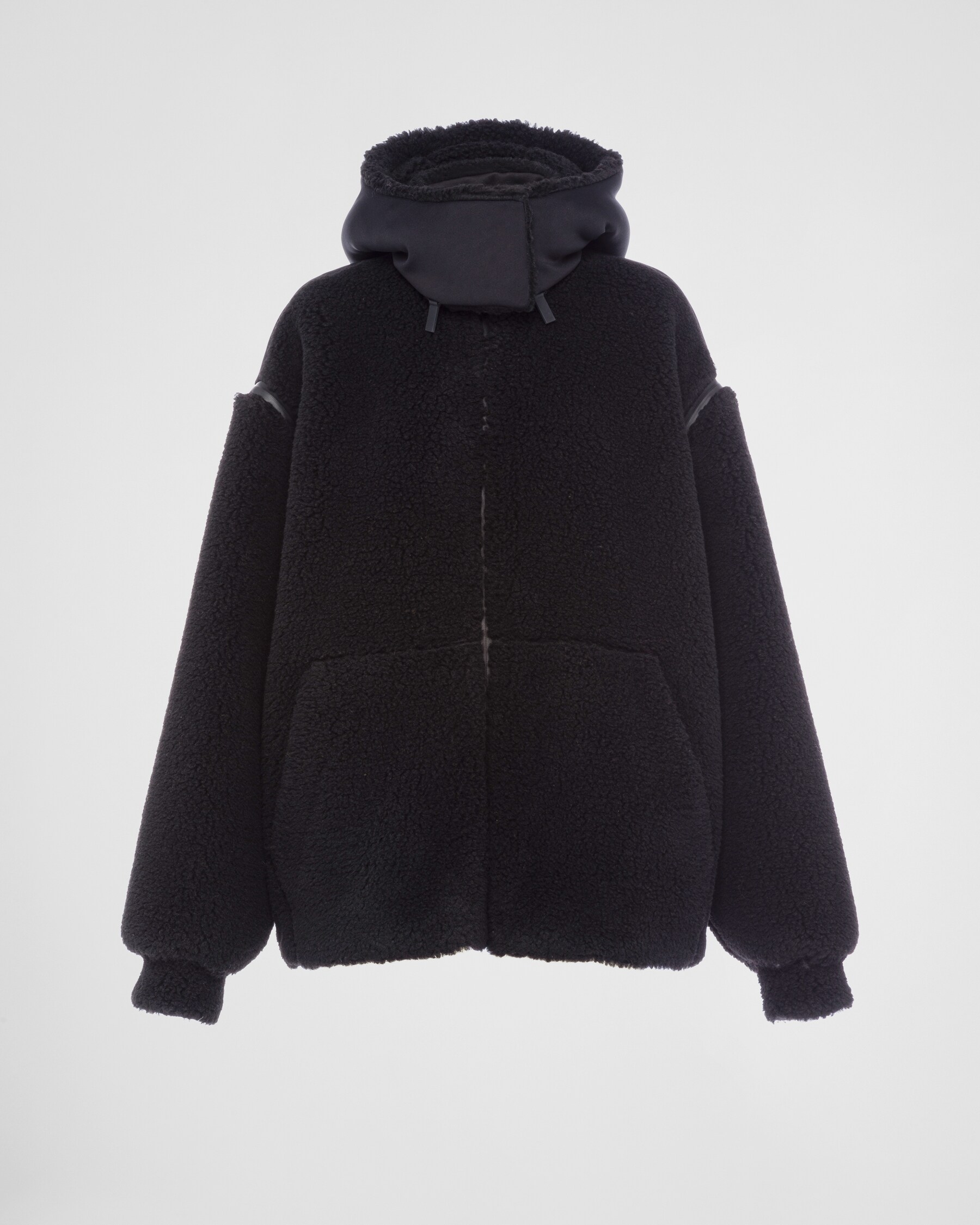 Black/black Double Fleece And Recycled Technical Fabric Jacket | PRADA
