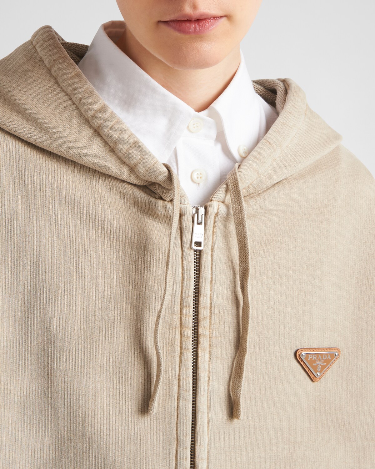 Cord Cotton Fleece Hoodie Jacket | PRADA