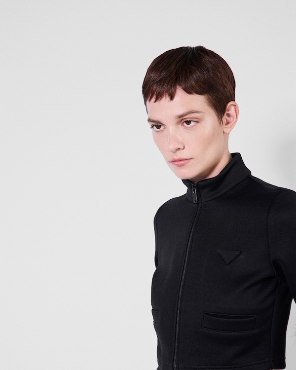 Black Cropped Fleece Blouson | PRADA