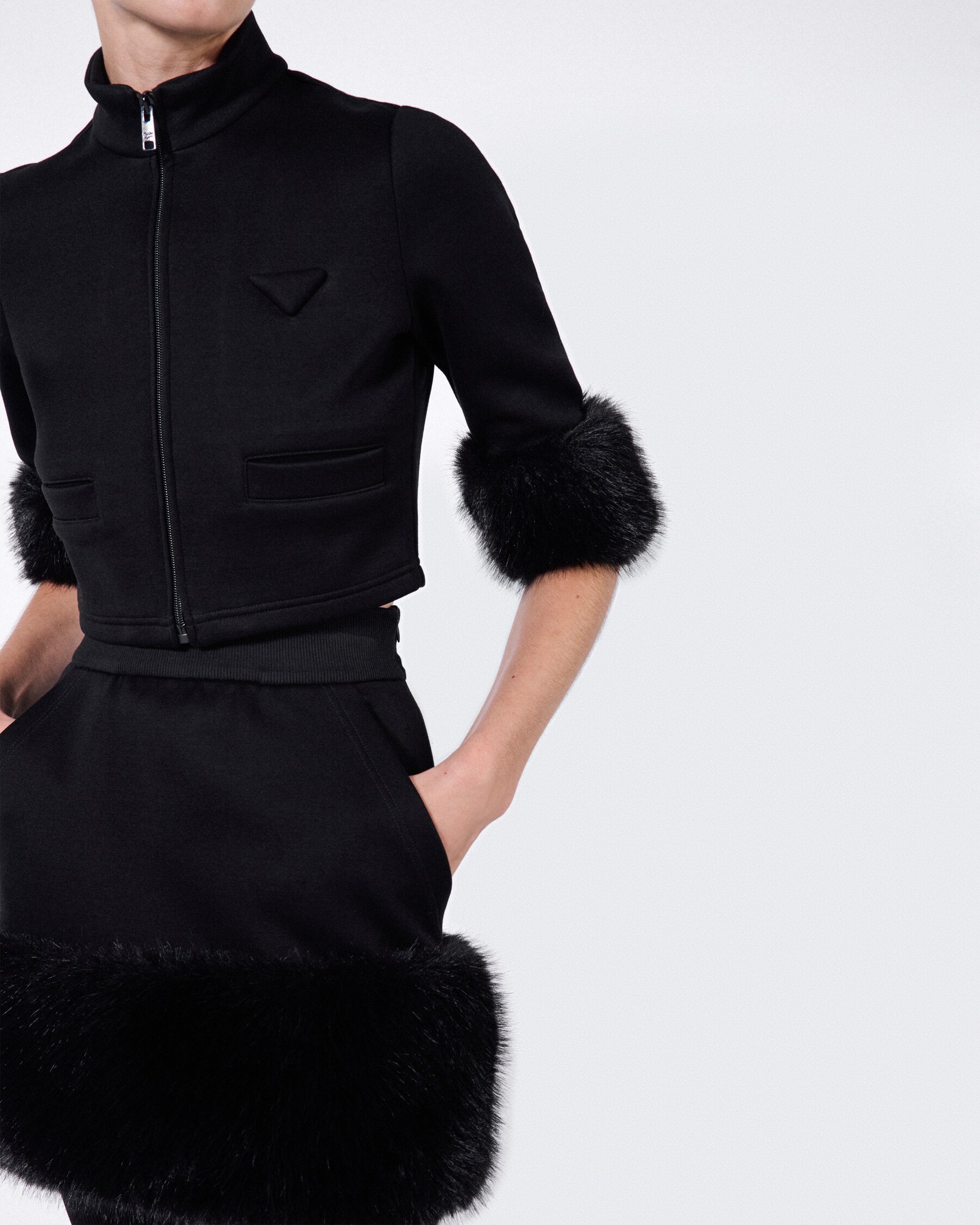 Black Cropped Fleece Blouson | PRADA