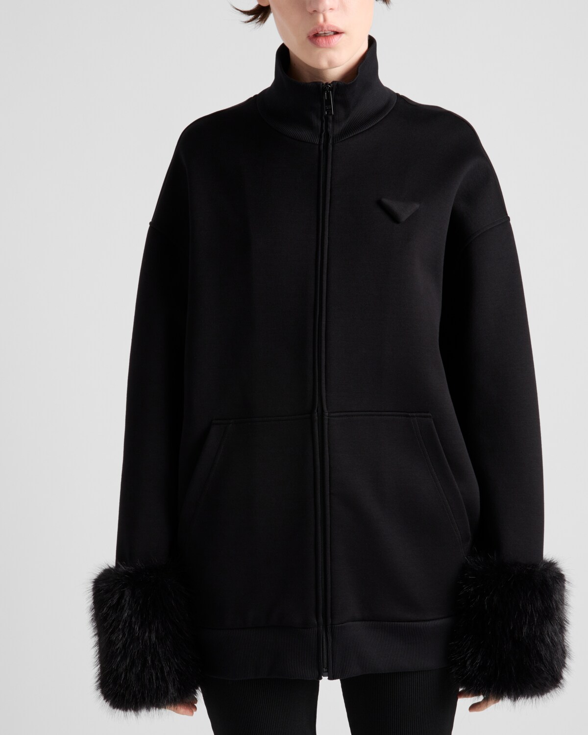 Black Double Fleece High-neck Blouson | PRADA