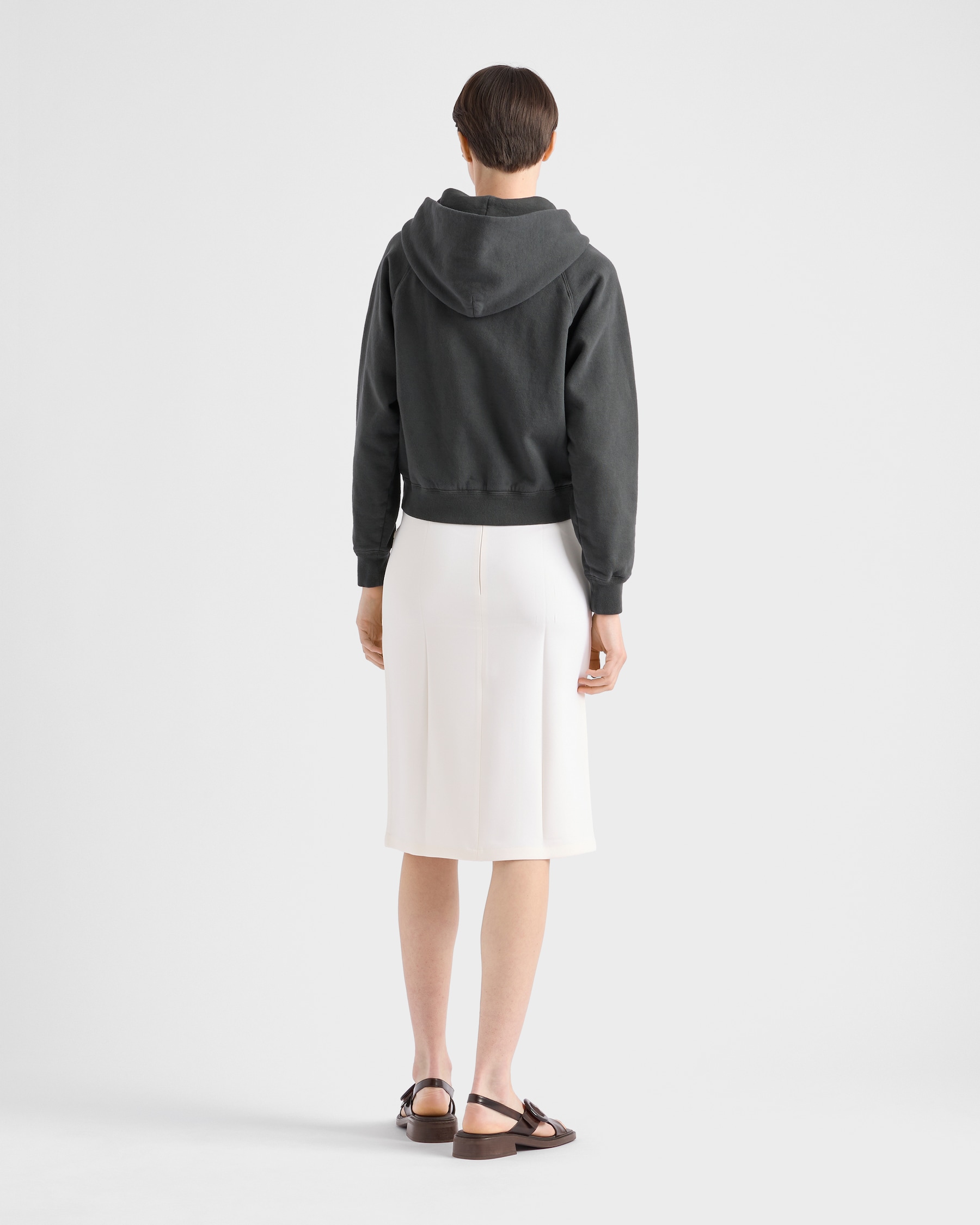 Asphalt Gray Cotton Zipper Hoodie | PRADA