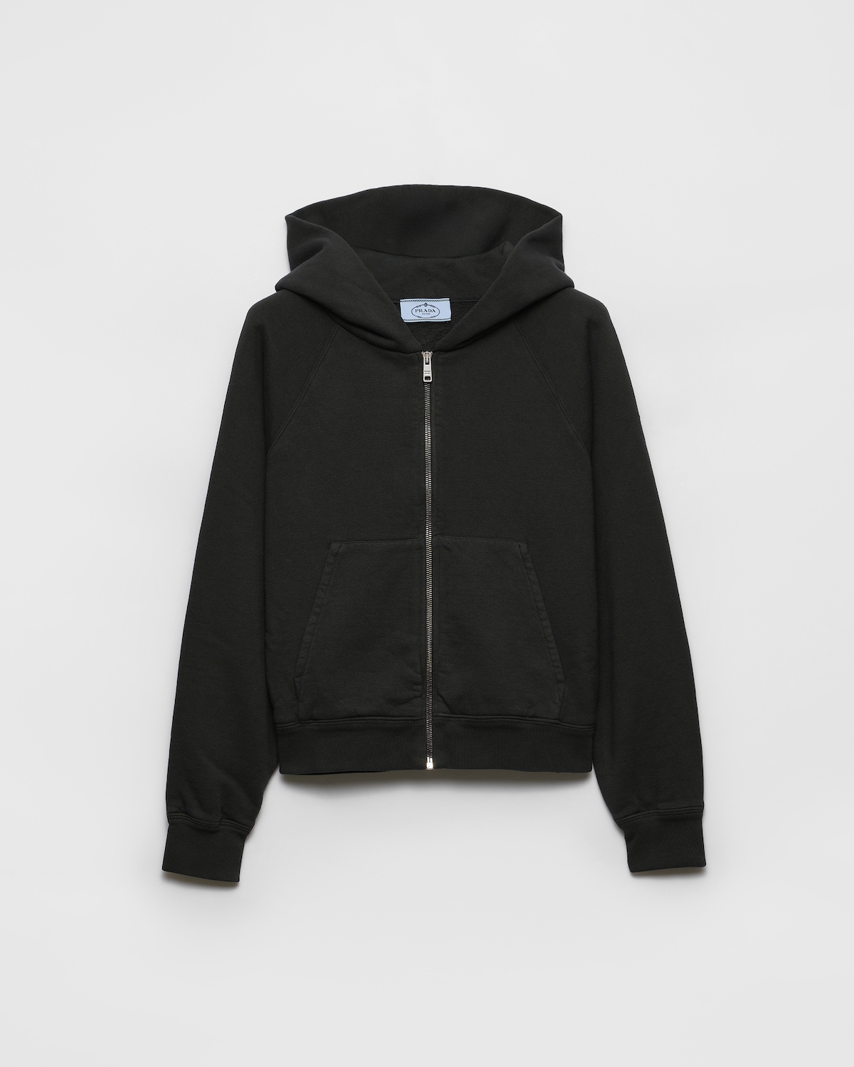Asphalt Gray Cotton Zipper Hoodie | PRADA
