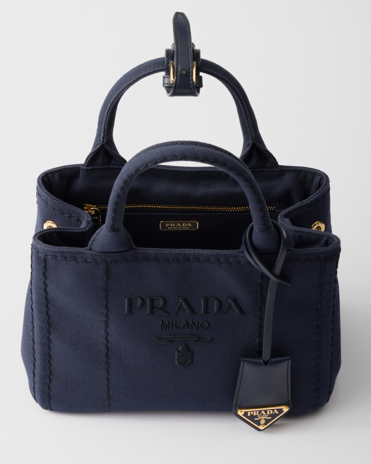 Baltic Blue Prada Jardinière Mini Cotton Canvas Handbag | PRADA