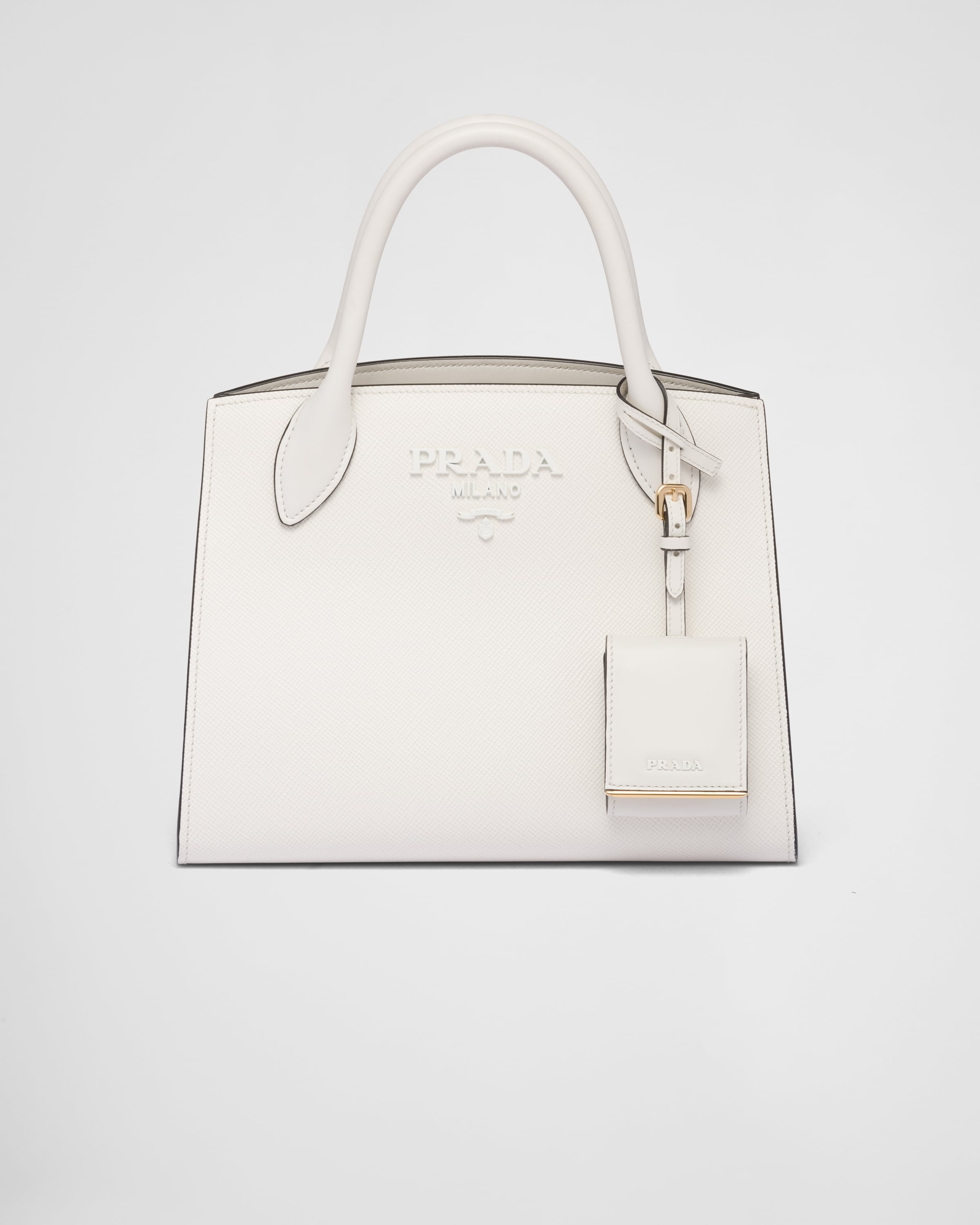 White Prada Monochrome Small Saffiano Bag | PRADA