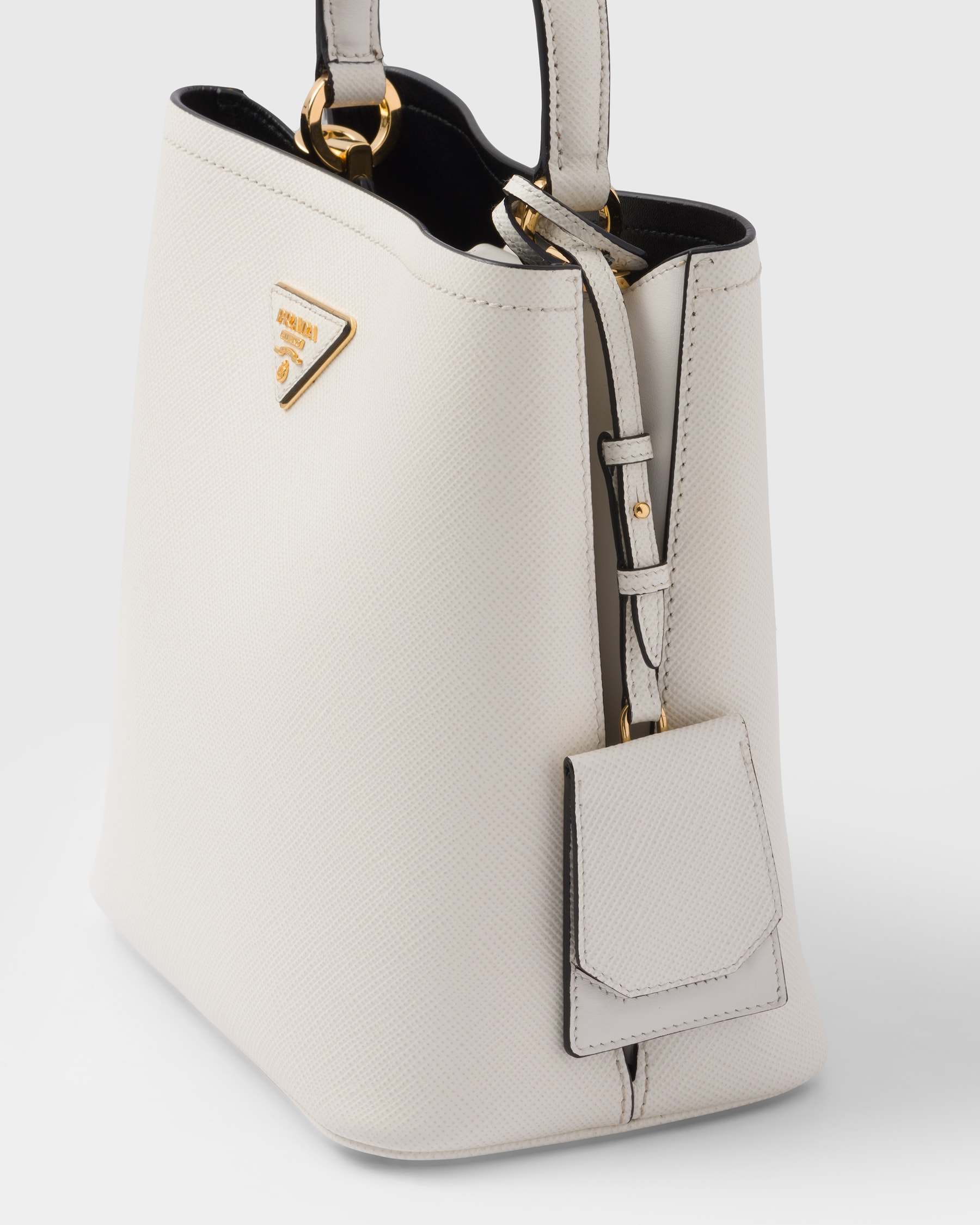 White/black Medium Saffiano Leather Prada Panier Bag | PRADA