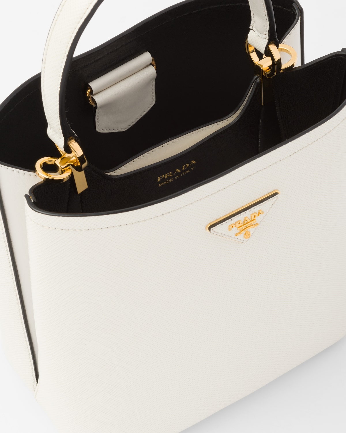 White/black Medium Saffiano Leather Prada Panier Bag | PRADA