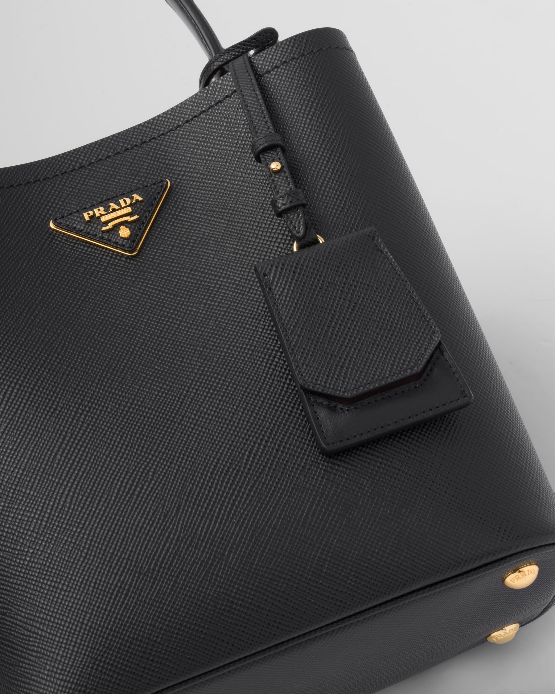 Black/fiery Red Medium Saffiano Leather Prada Panier Bag | PRADA