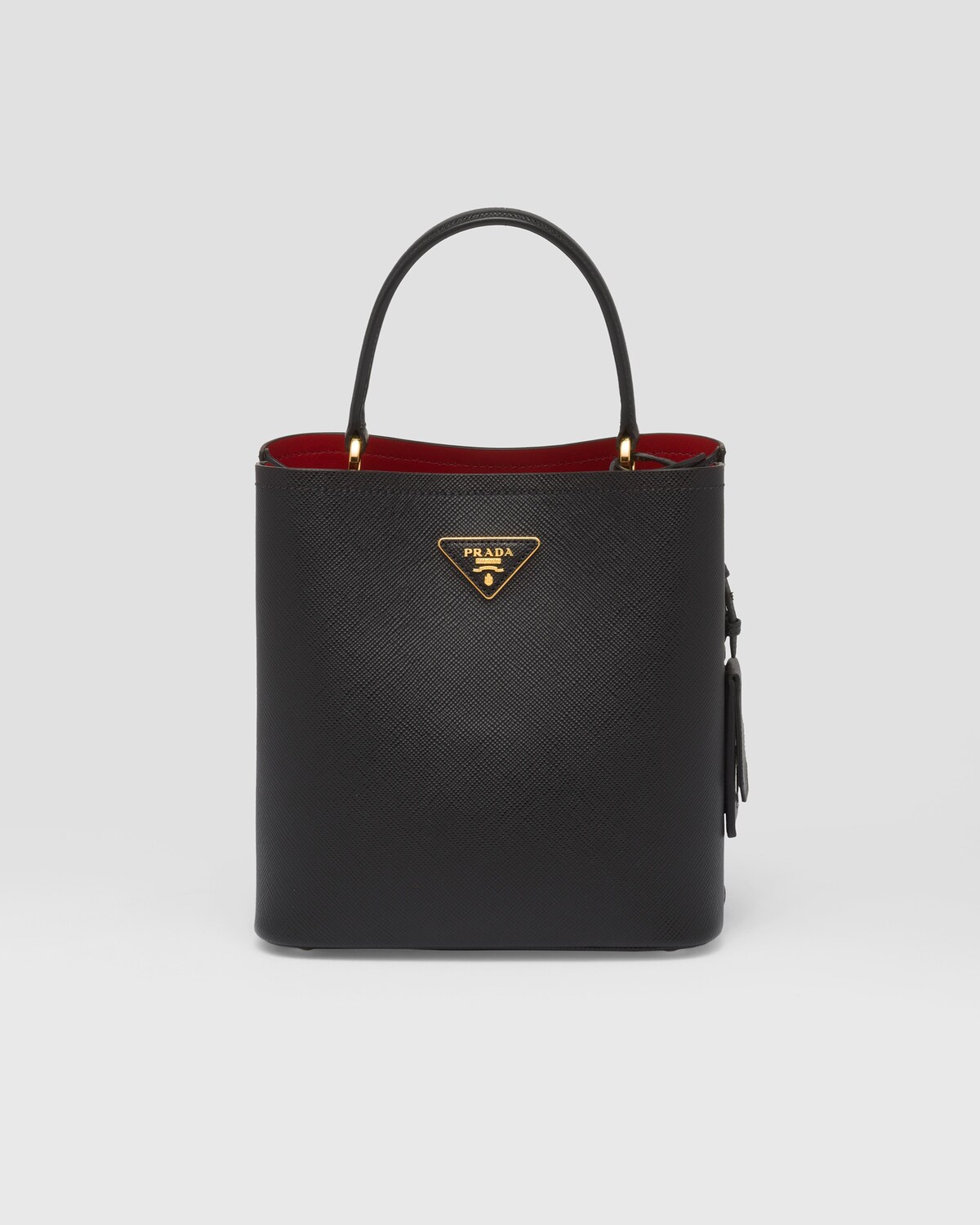 Black/fiery Red Medium Saffiano Leather Prada Panier Bag | PRADA