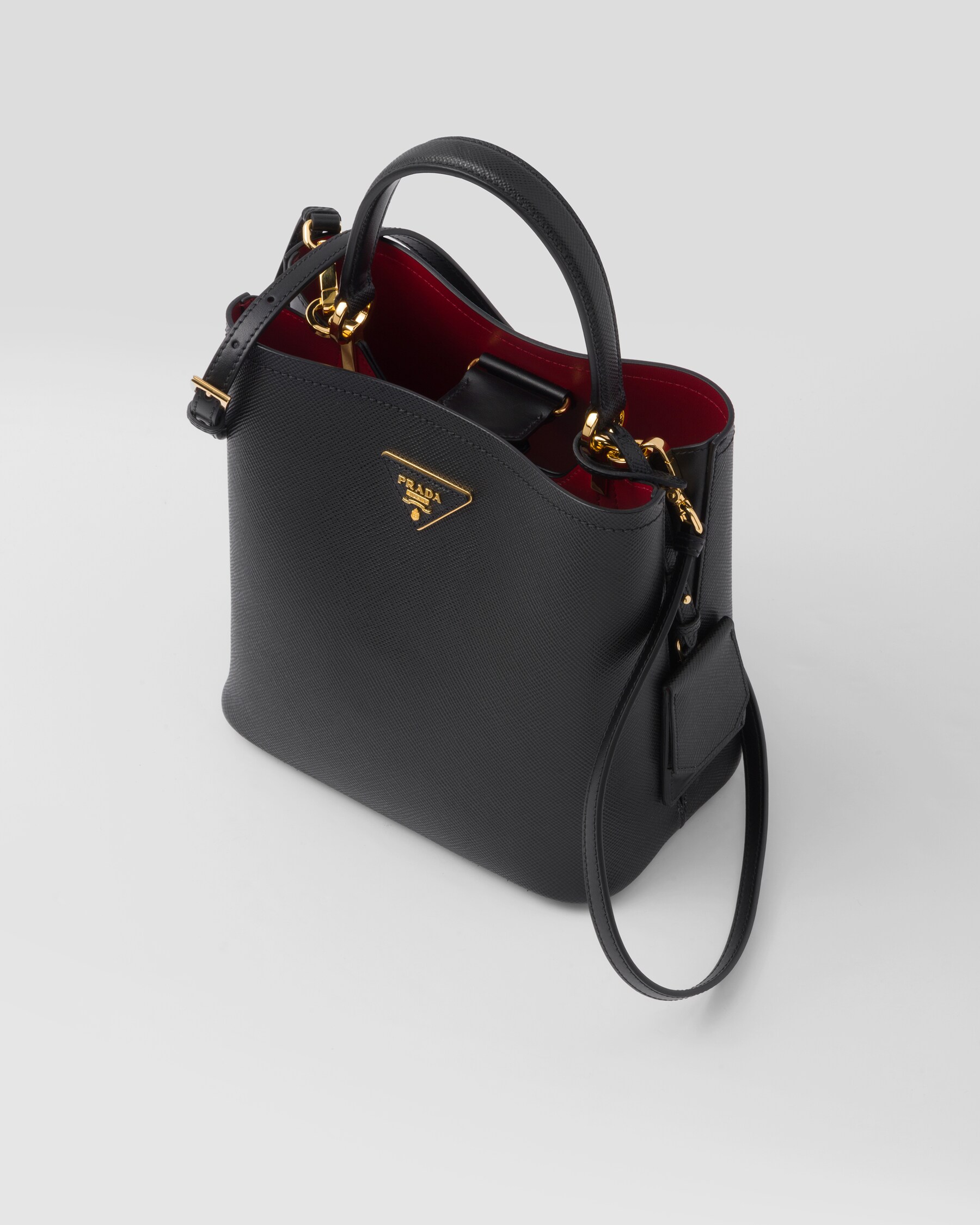 Black/fiery Red Medium Saffiano Leather Prada Panier Bag | PRADA